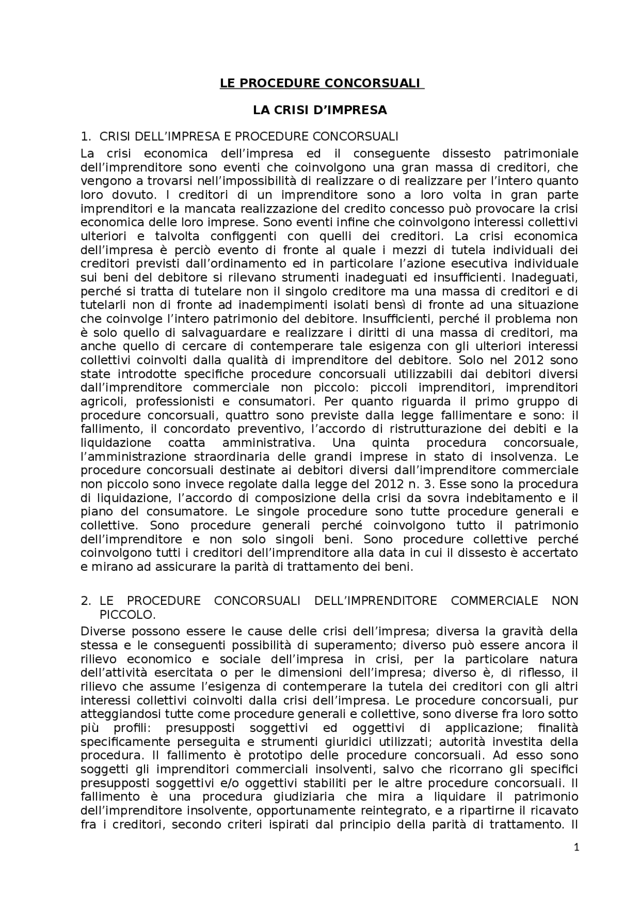 Le Procedure Concorsuali Diritto Docsity
