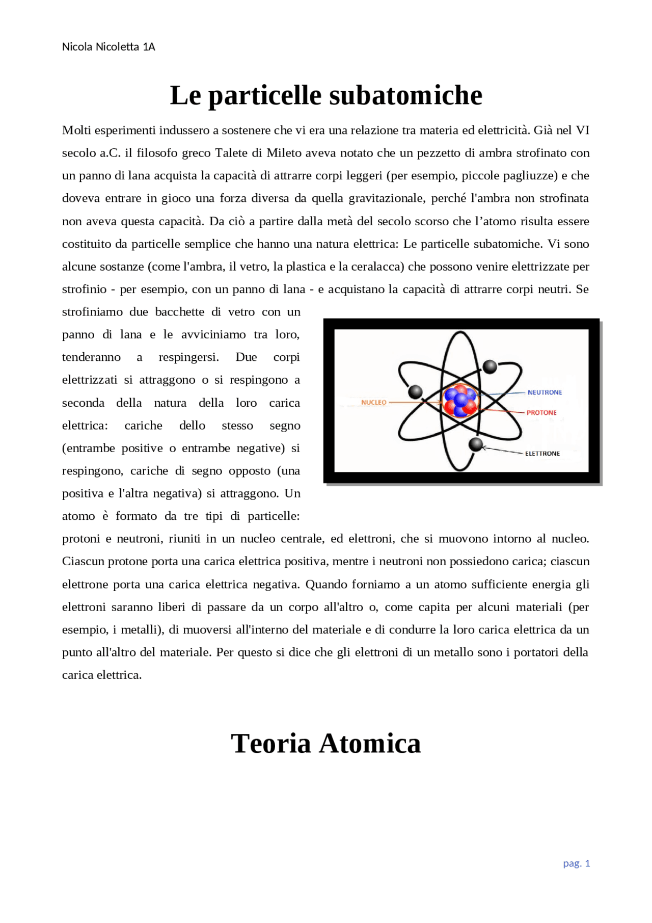 Particelle Subatomiche | Appunti di Chimica - Docsity