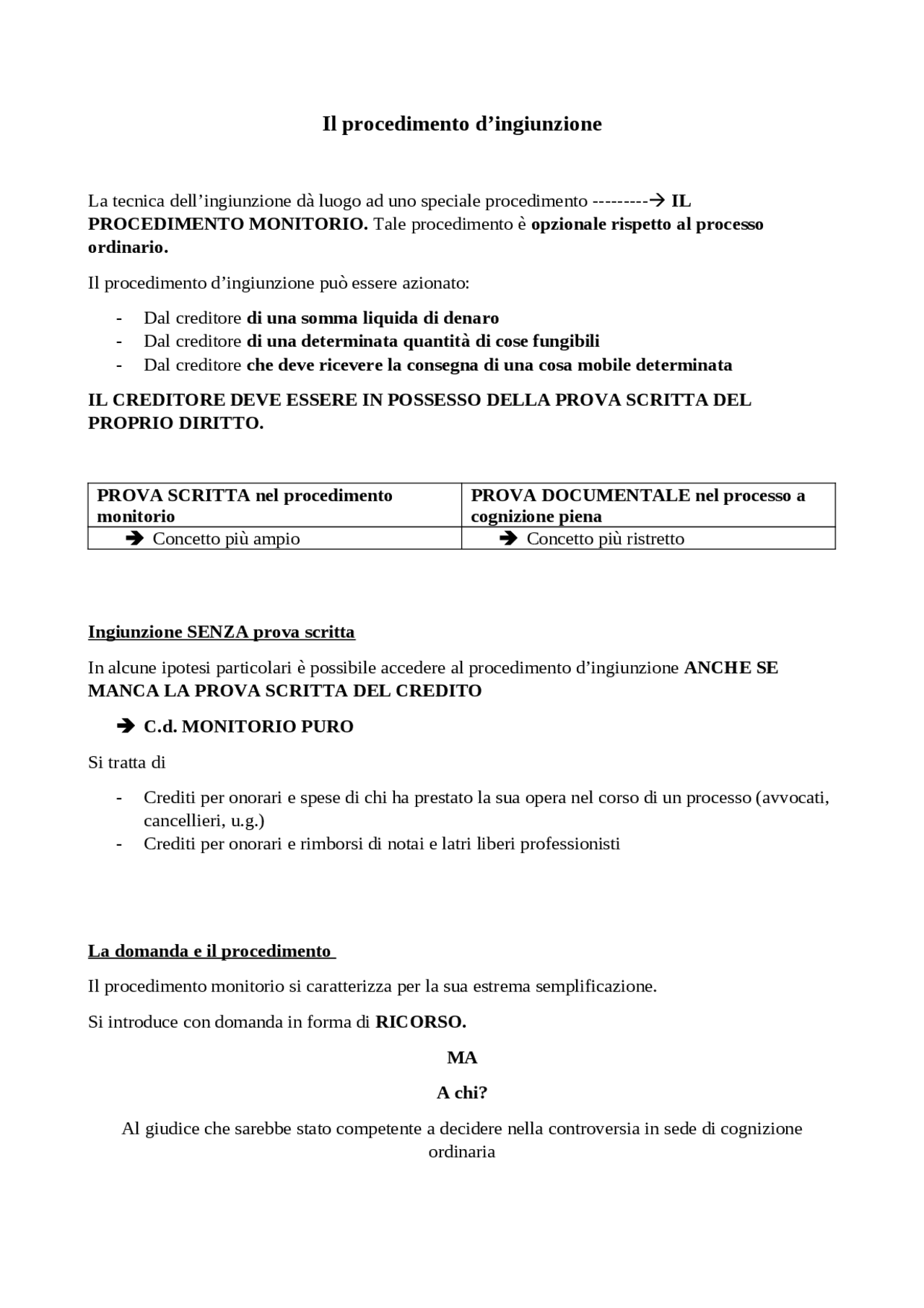 Procedimento Dingiunzione Docsity