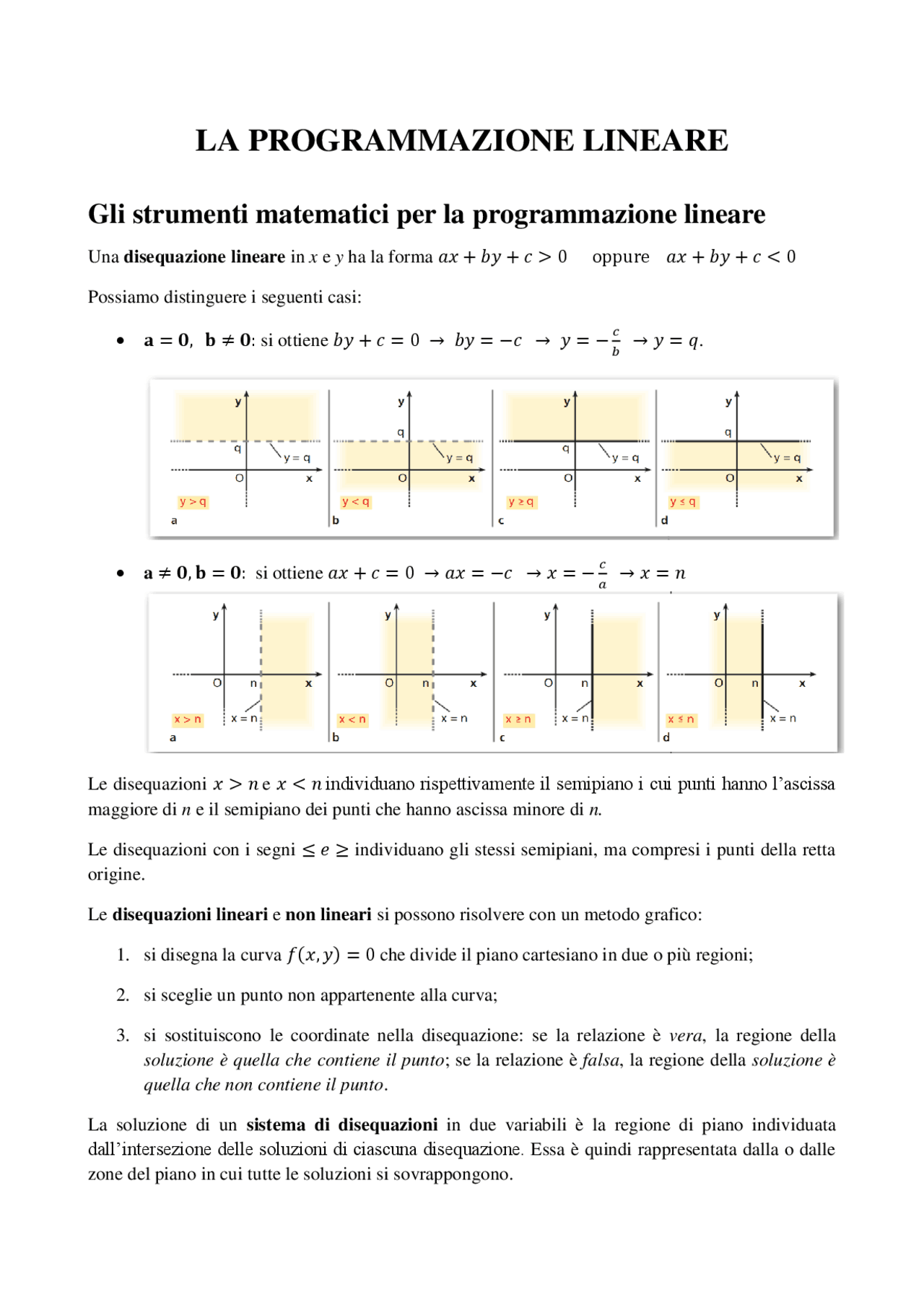 LA PROGRAMMAZIONE LINEARE - Docsity