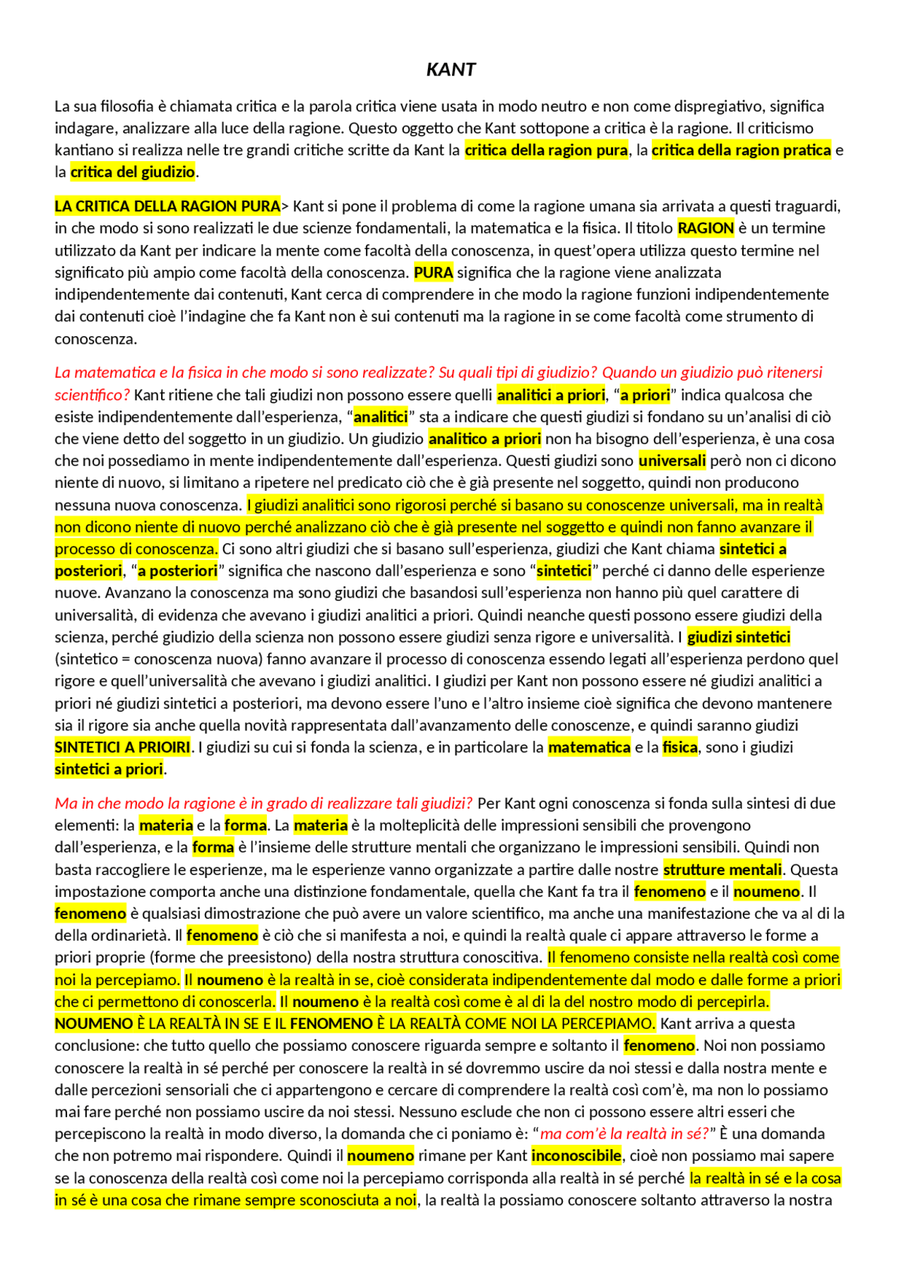 Immanuel Kant Appunti Docsity