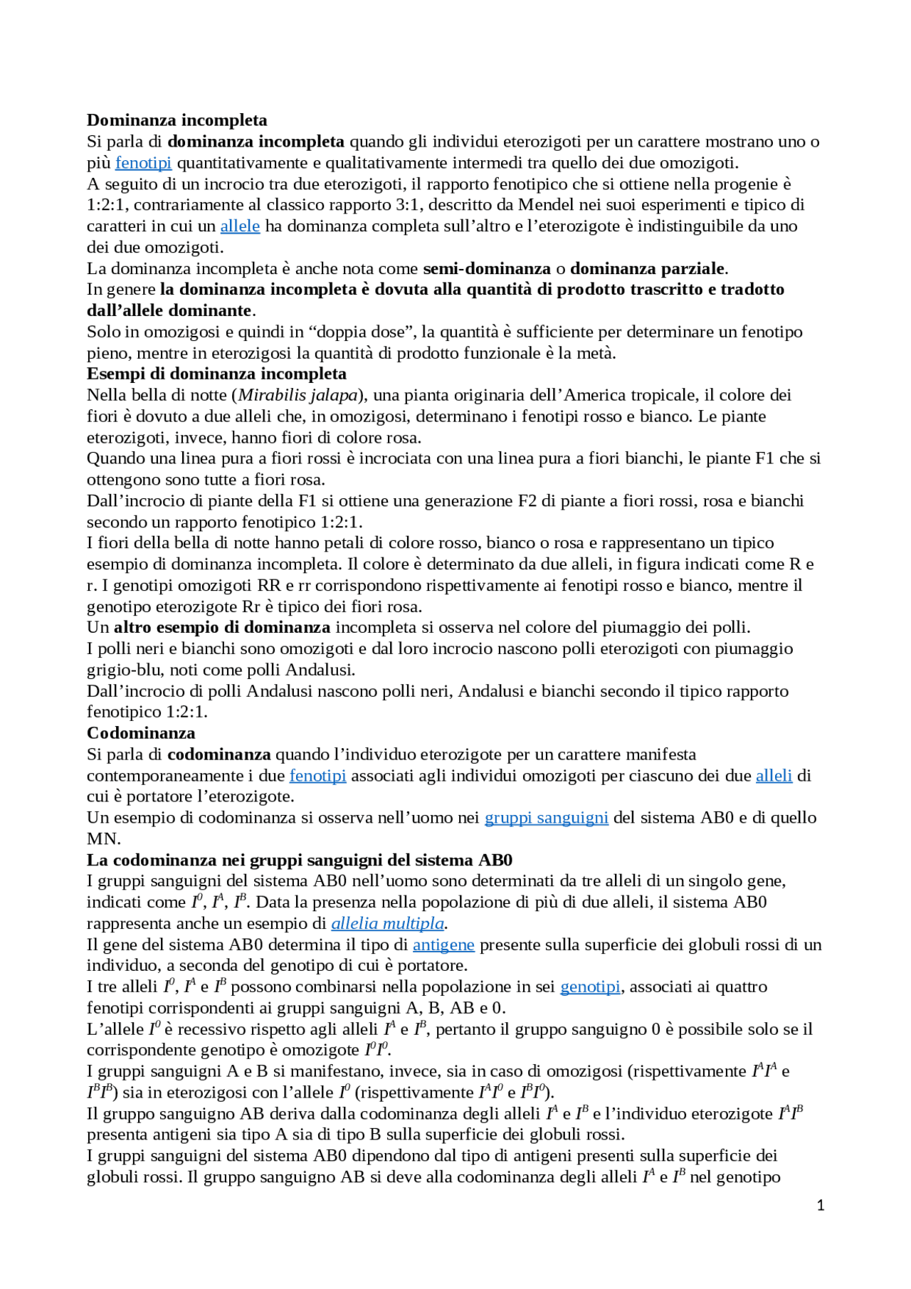 Dominanza Incompleta, Codominanza, Allelia, Pleiotropia, Epistasi ...