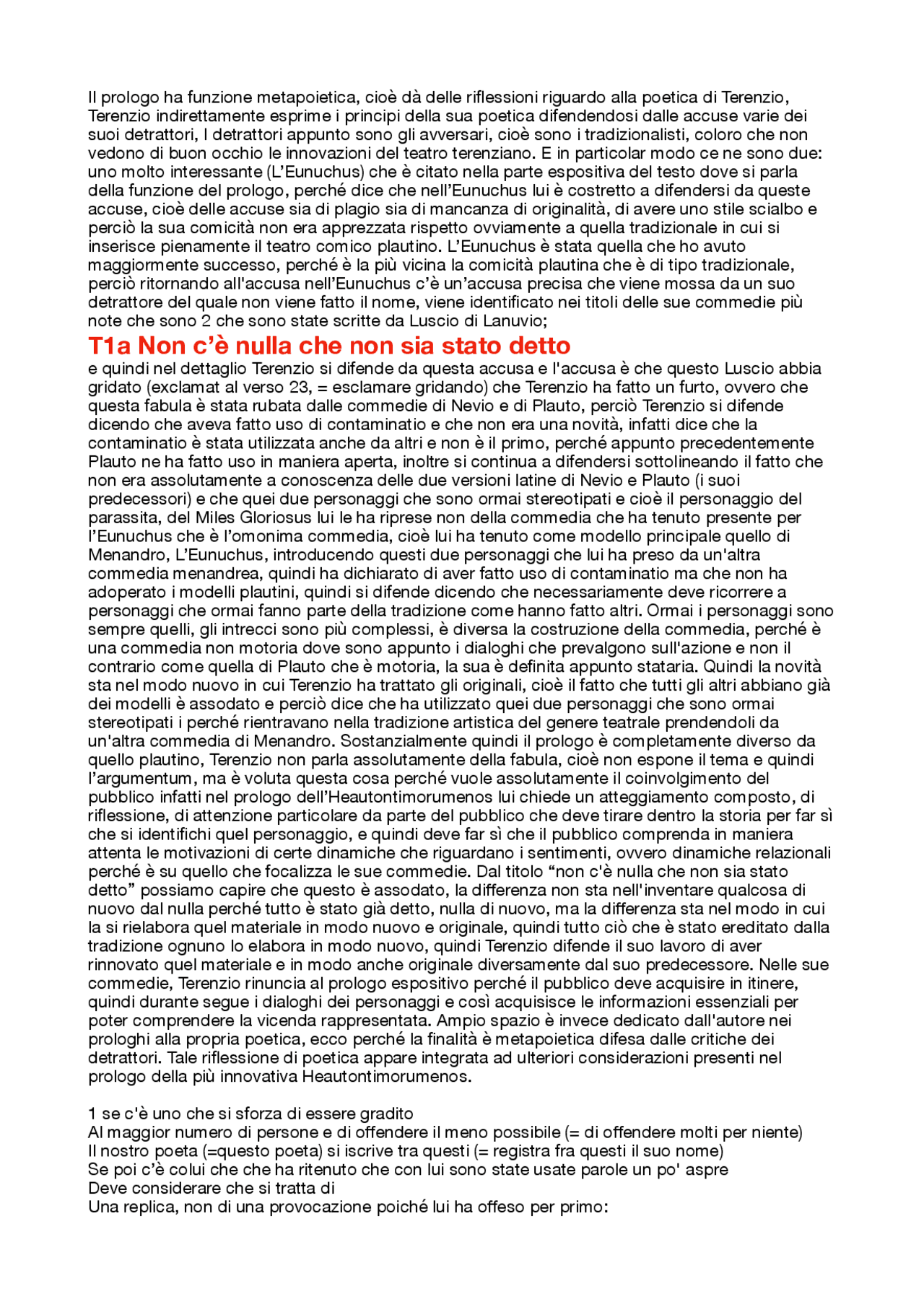 Primi due prologhi di terenzio: uno tratto dall’eunuchus e uno dell ...