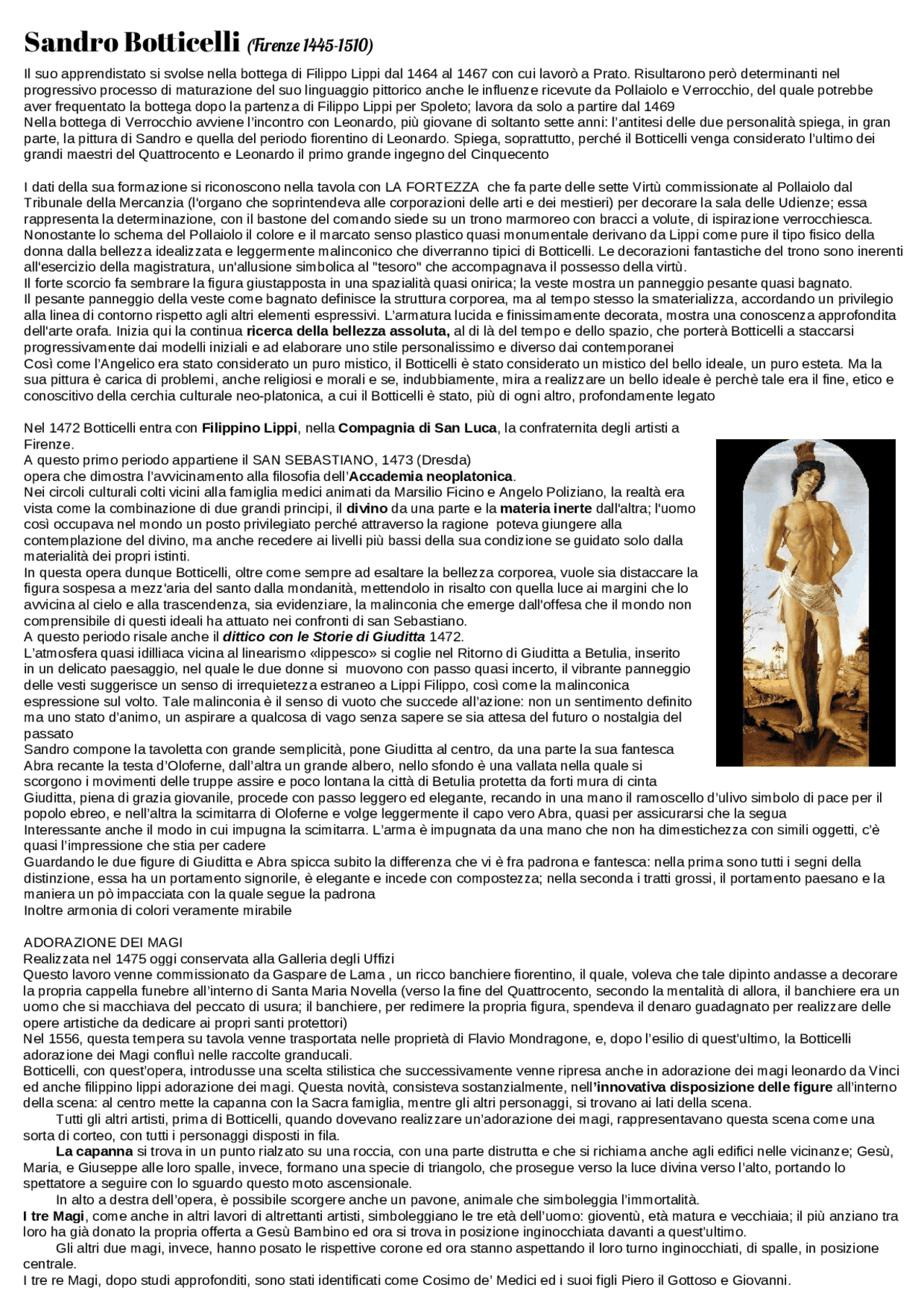 Vita e opere di Sandro Botticelli - Docsity