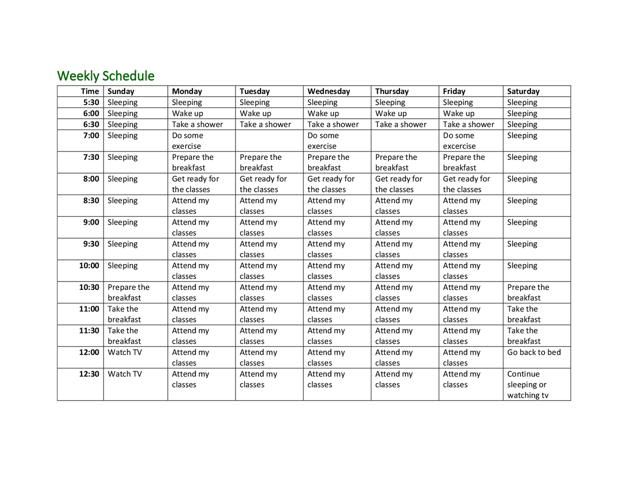 Schedule of the week - Docsity