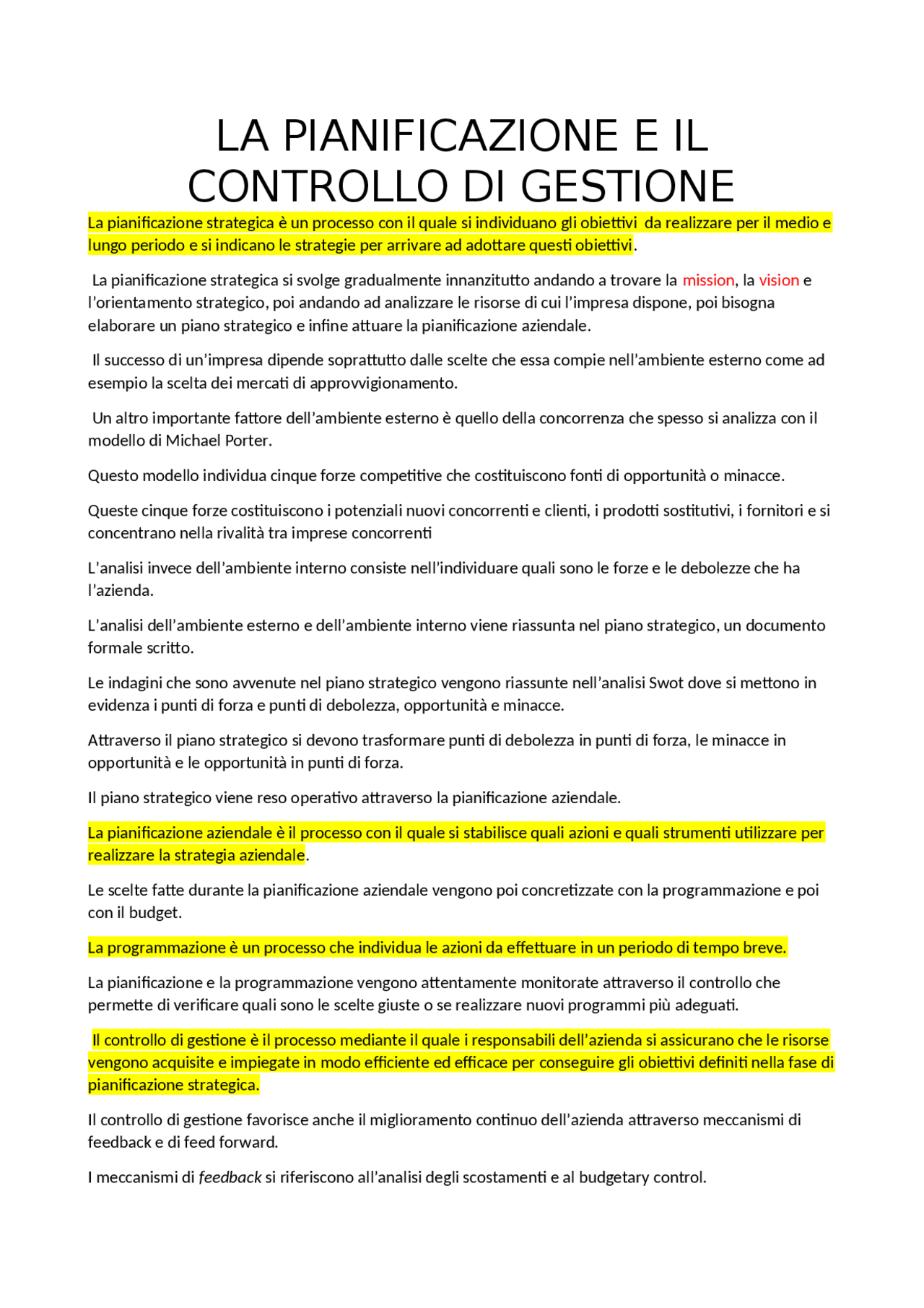 Pianificazione E Controllo Di Gestione Docsity