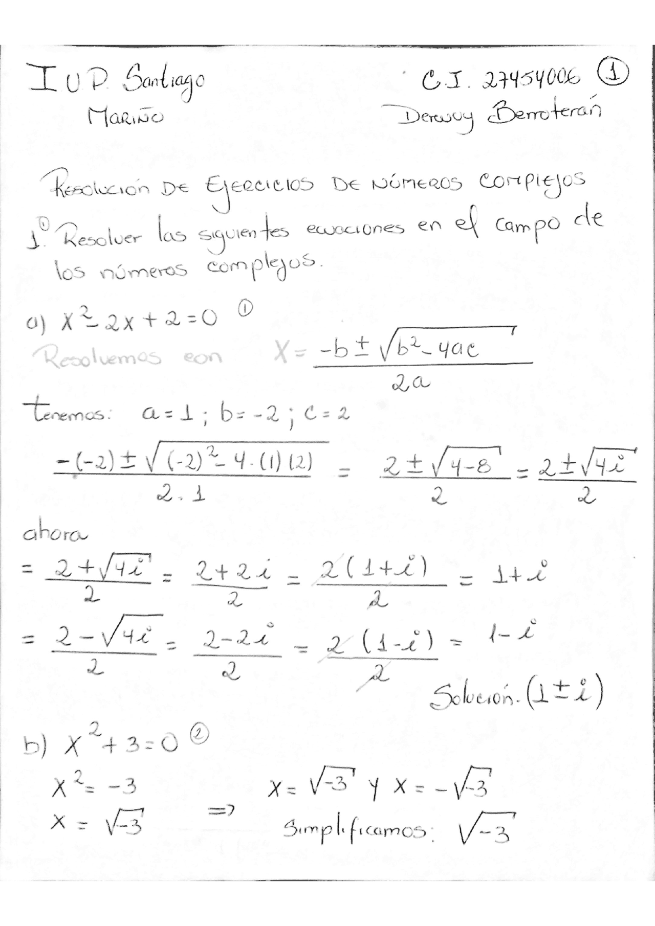 Números complejos, resolución de guía - Docsity