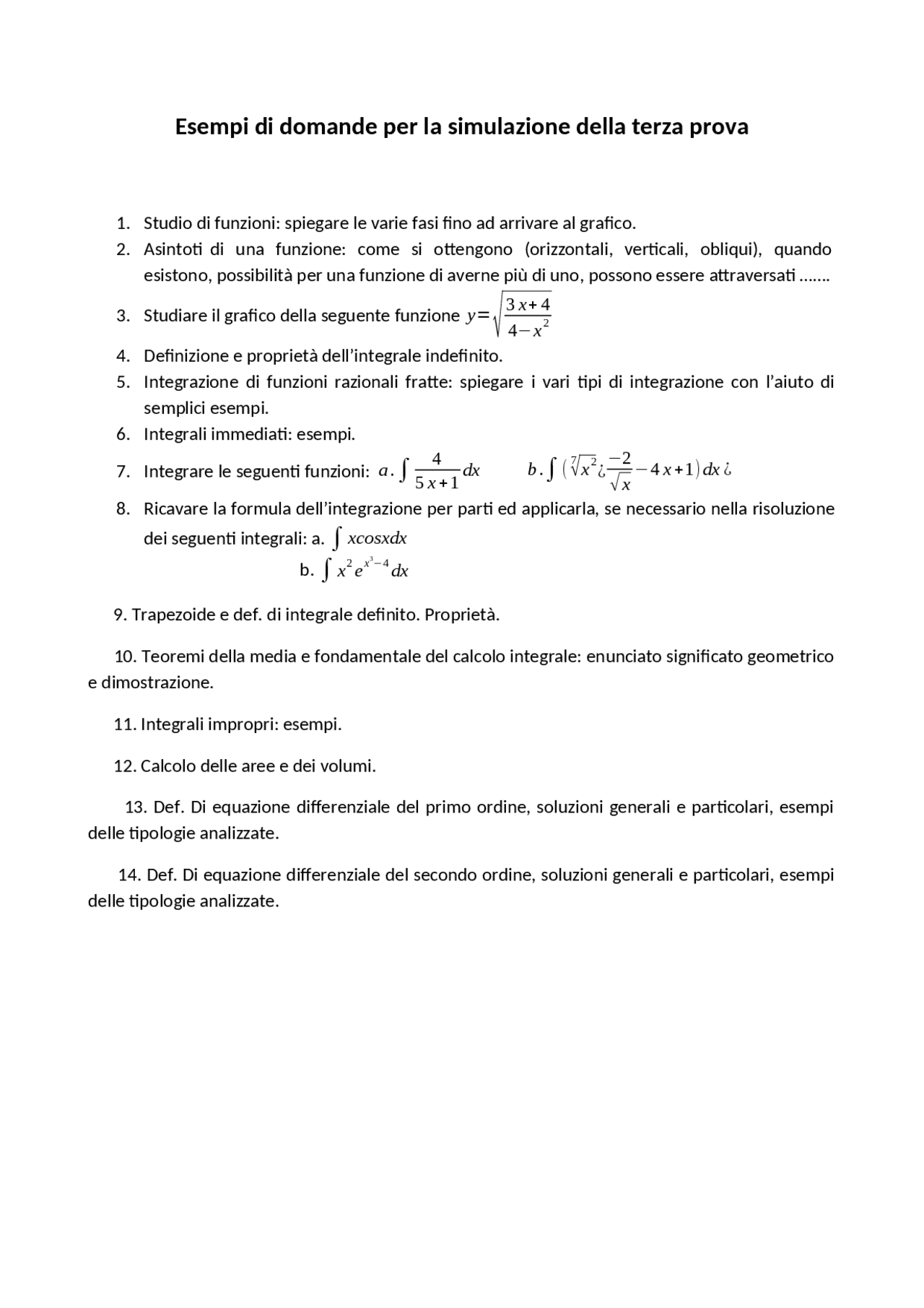 Domande Prova Orale Matematica Itis Docsity