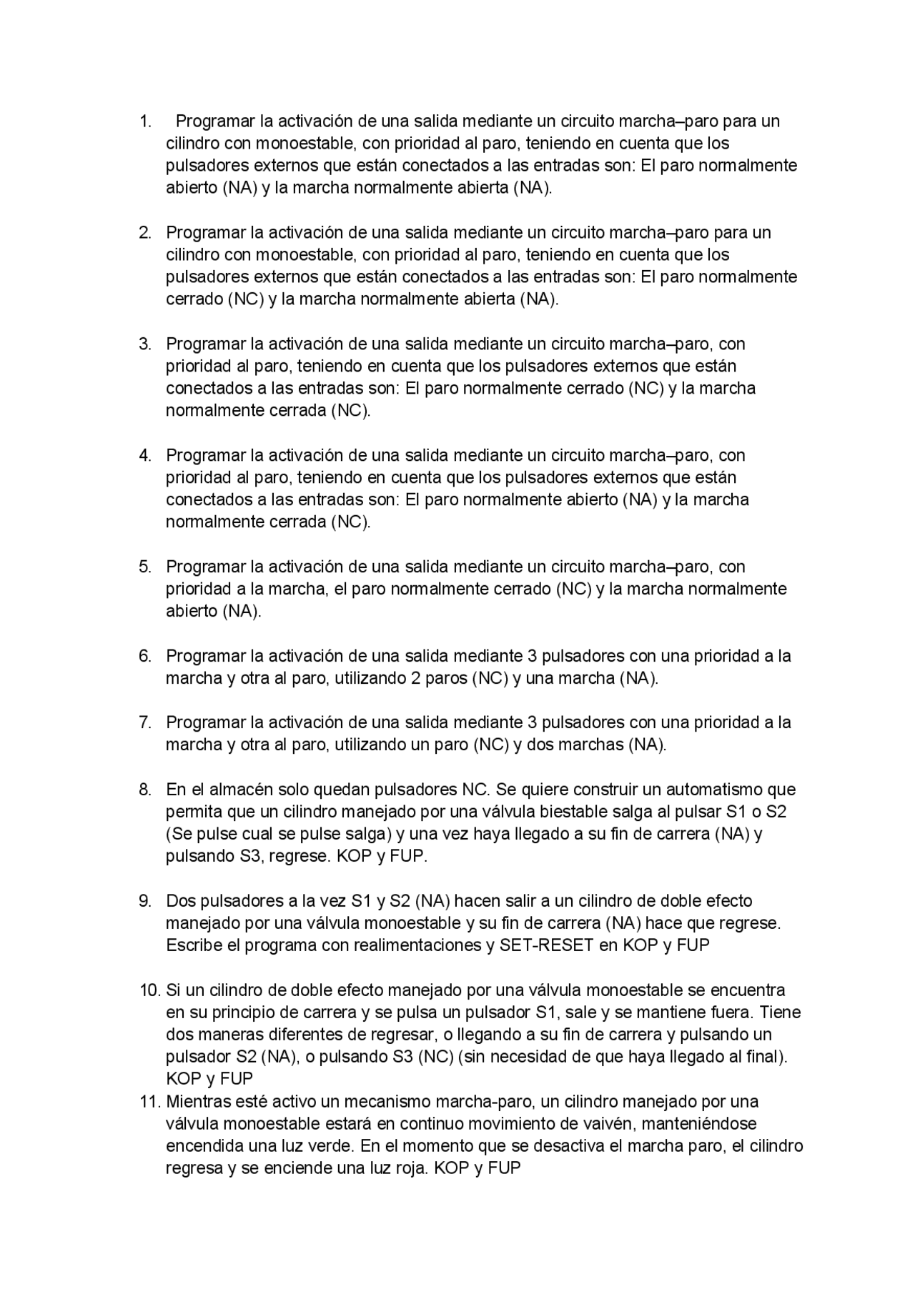 Ejercicios set reset | Apuntes de Neumática | Docsity