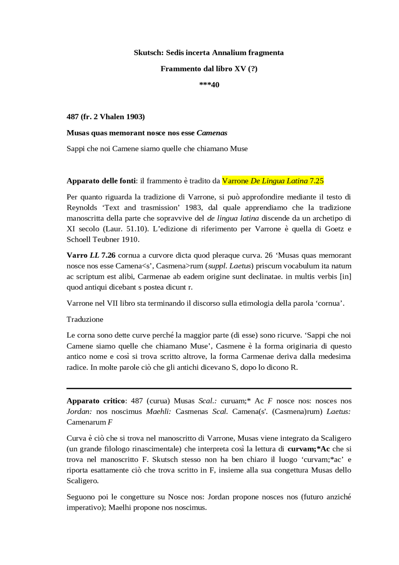 Frammento Di Ennio Docsity