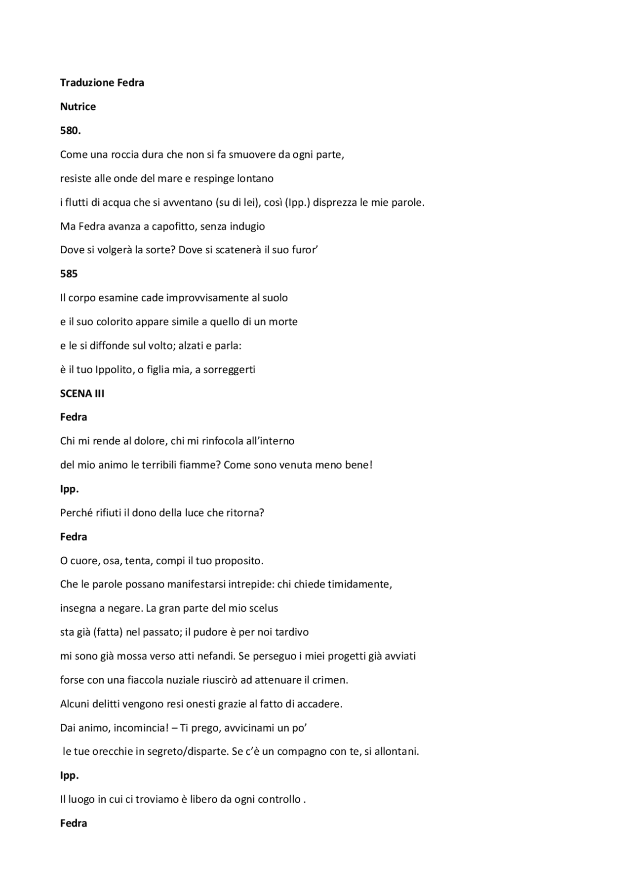 La traduzione italiana della Fedra di Seneca - Docsity