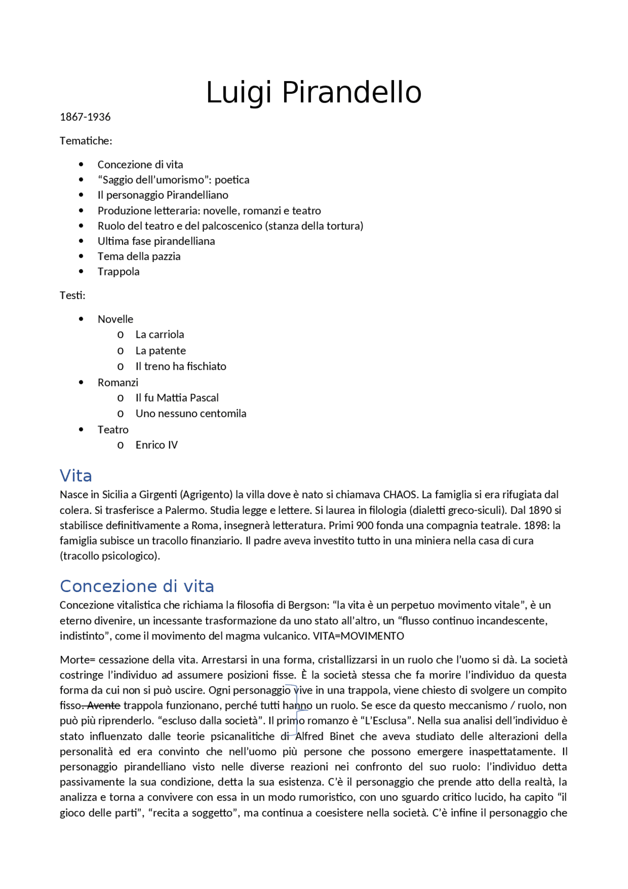 Riassunto E Appunti Su Pirandello Docsity