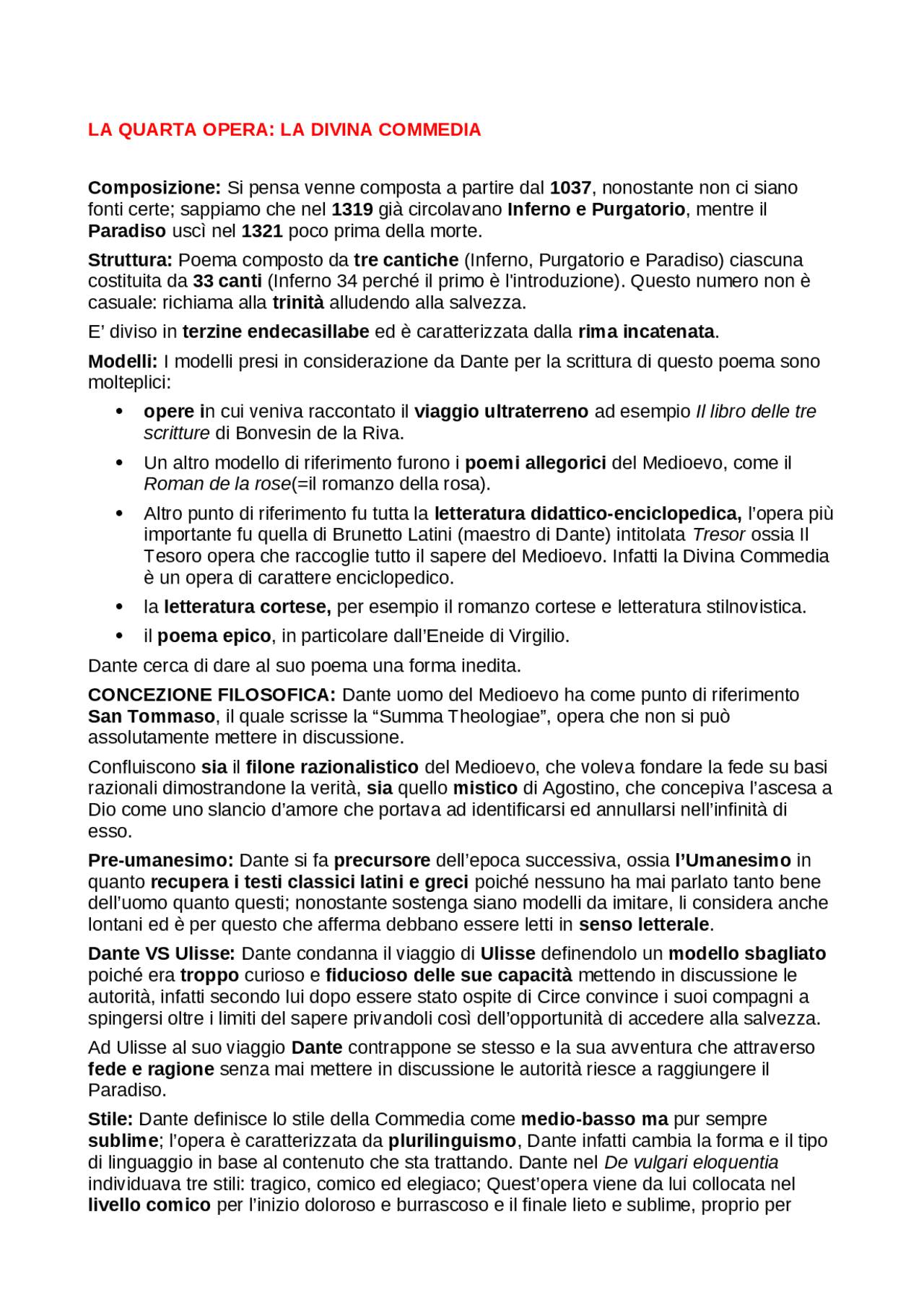 Appunti Divina Commedia Docsity