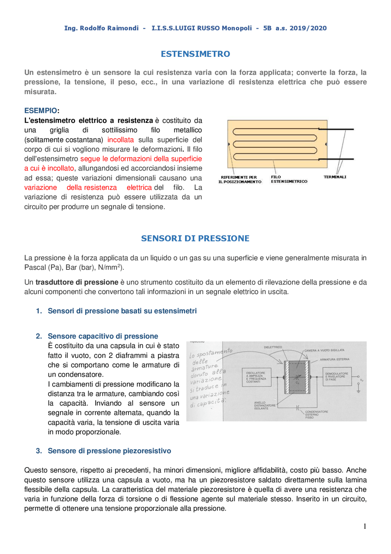 Sensori forza, pressione accelerazione e flusso - Docsity