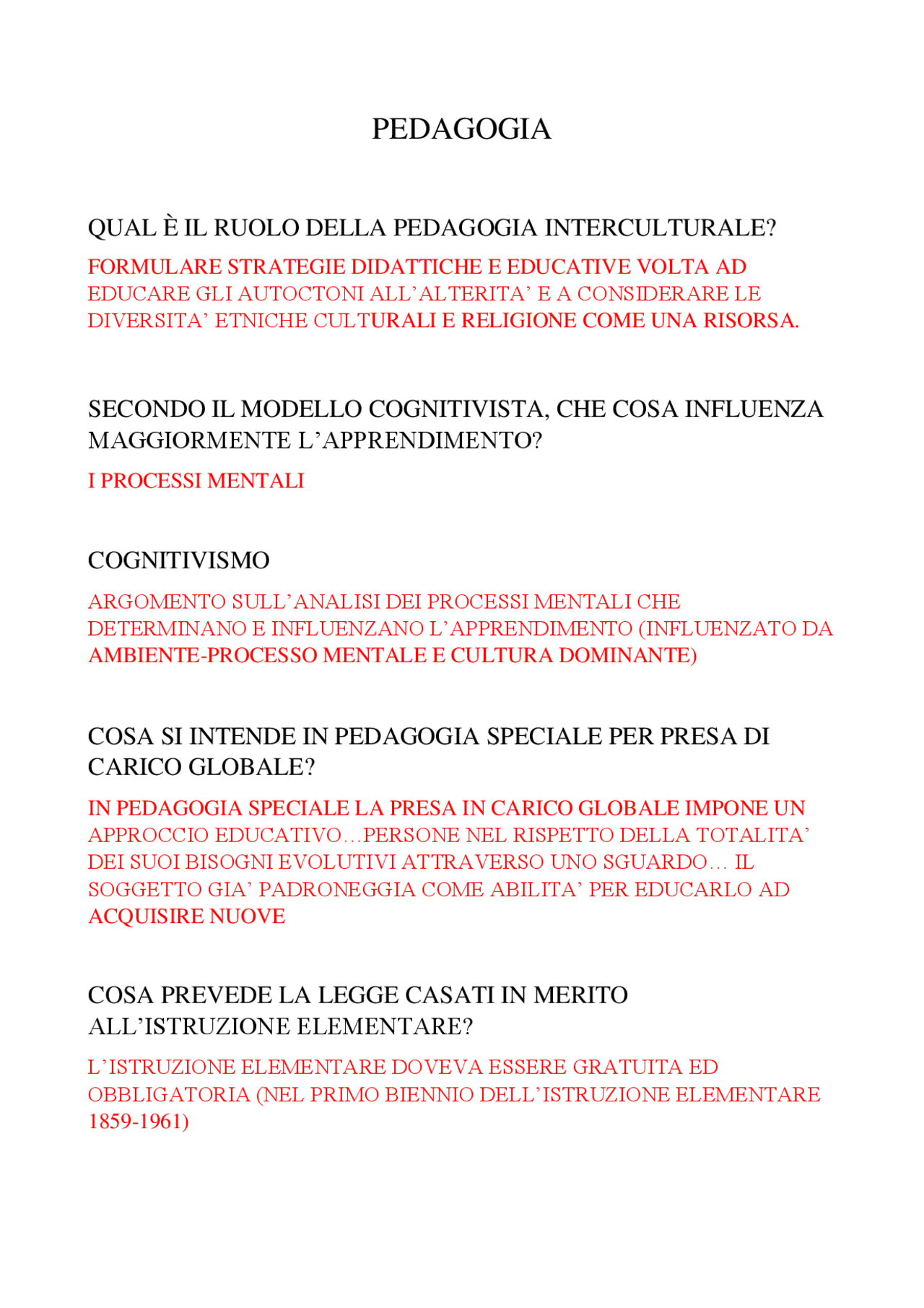 Pedagogia 24 cfu insegnamento - Docsity