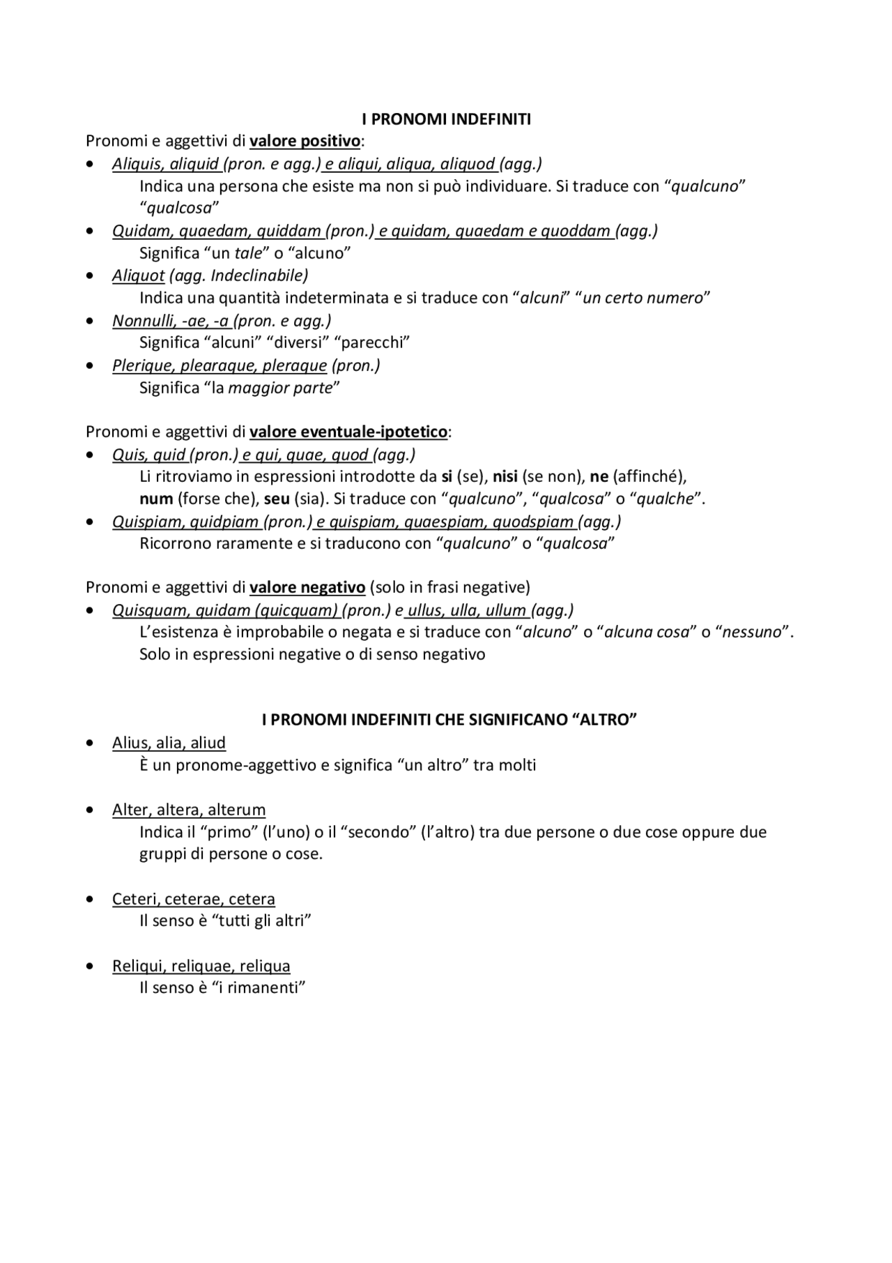 Tutti I Pronomi Indefiniti