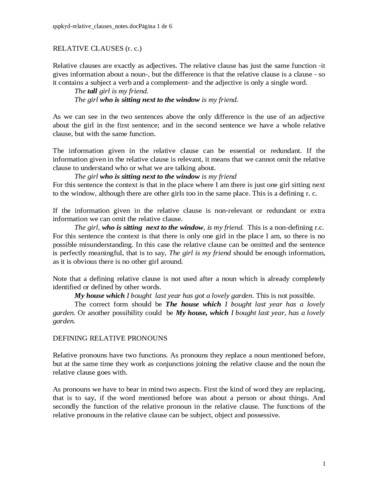 RELATIVE CLAUSES NOTES | Apuntes de Inglés - Docsity