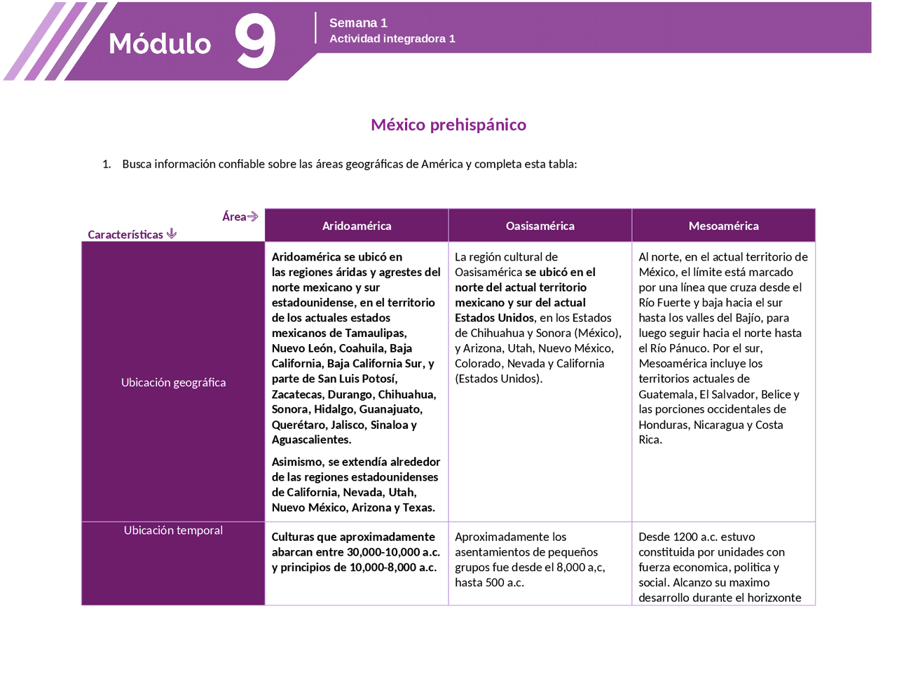 México prehispánico Modulo 9 actividad integradora 1 | Exercices de ...