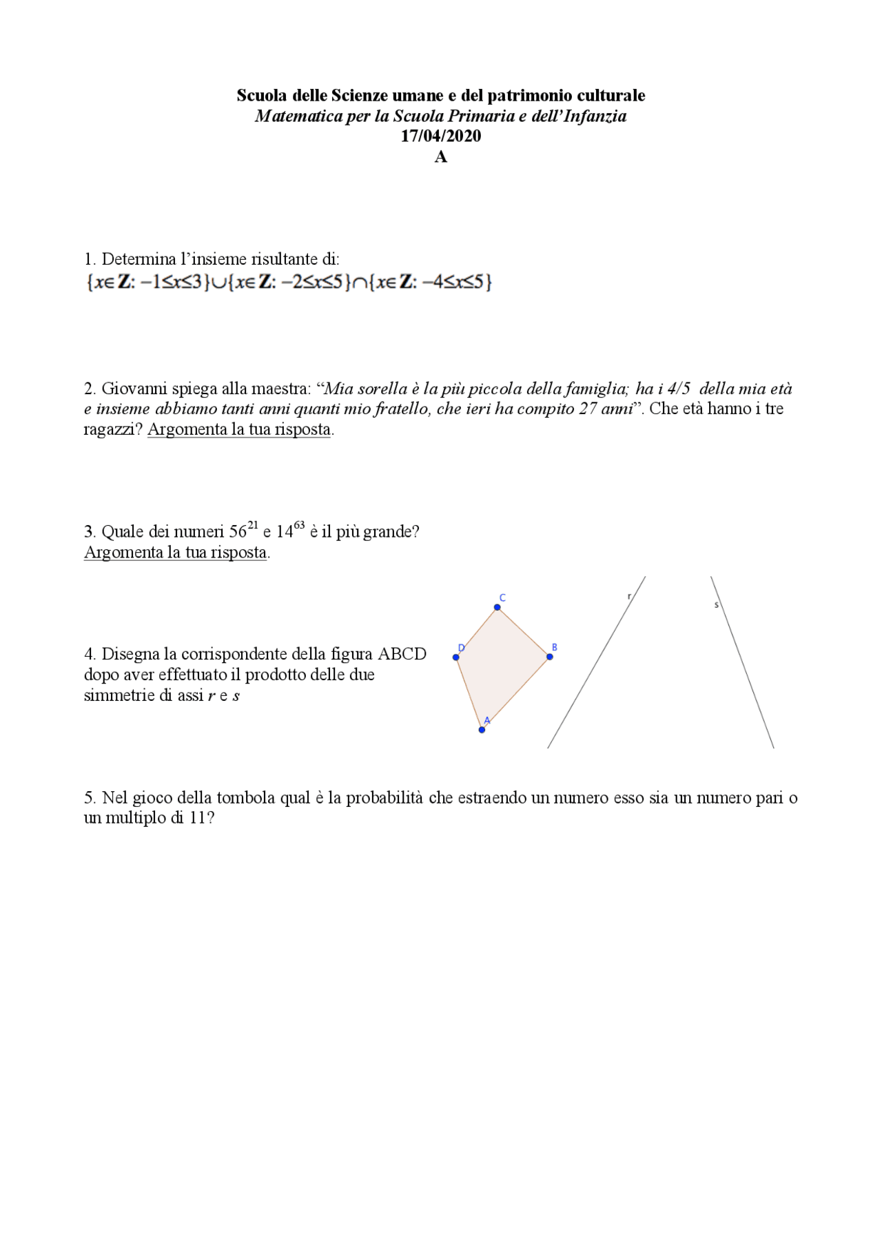 Compito didattica della matematica - Docsity
