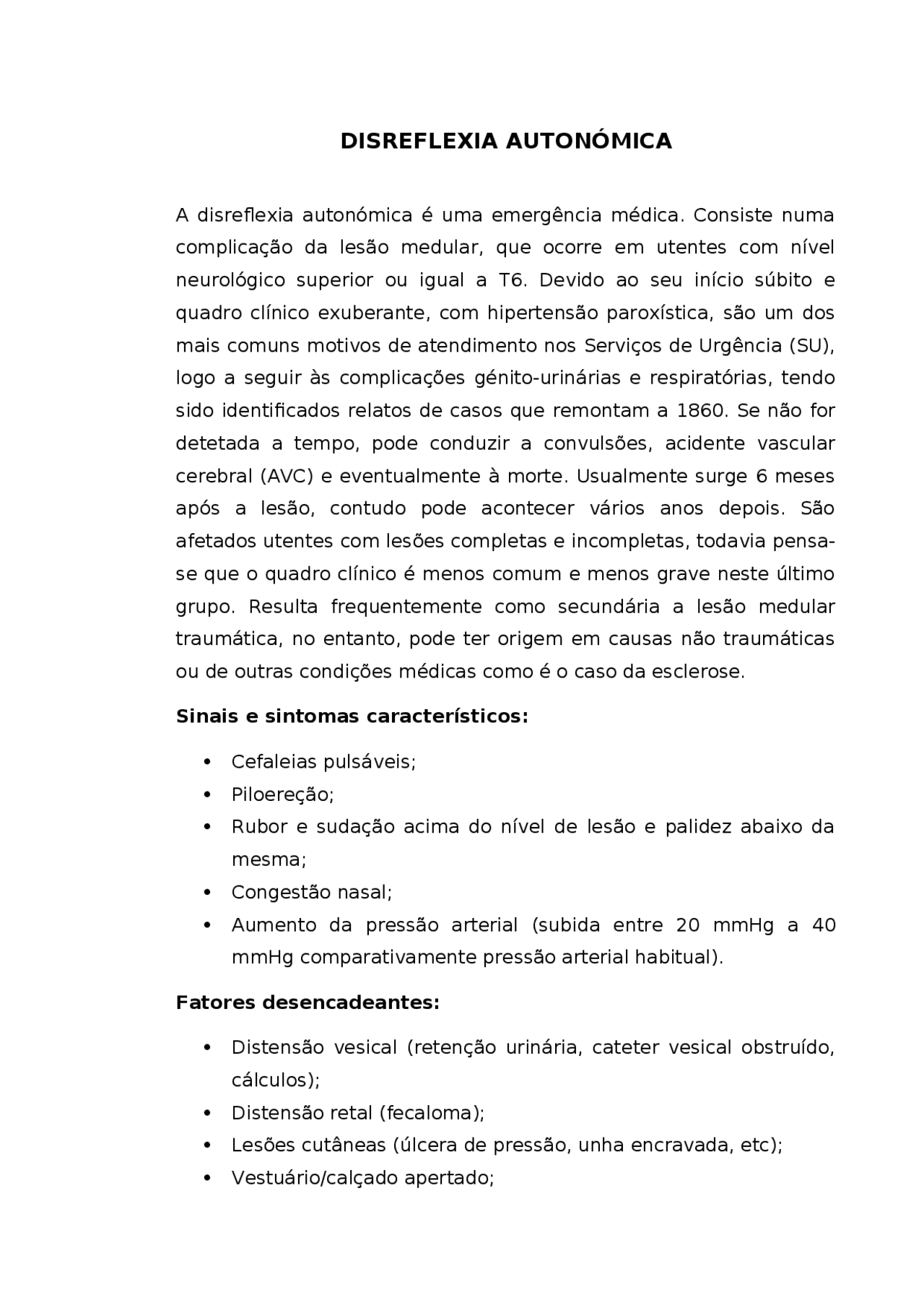 Disreflexia Autónoma: Sintomas, Causas, Complicações e Tratamento ...