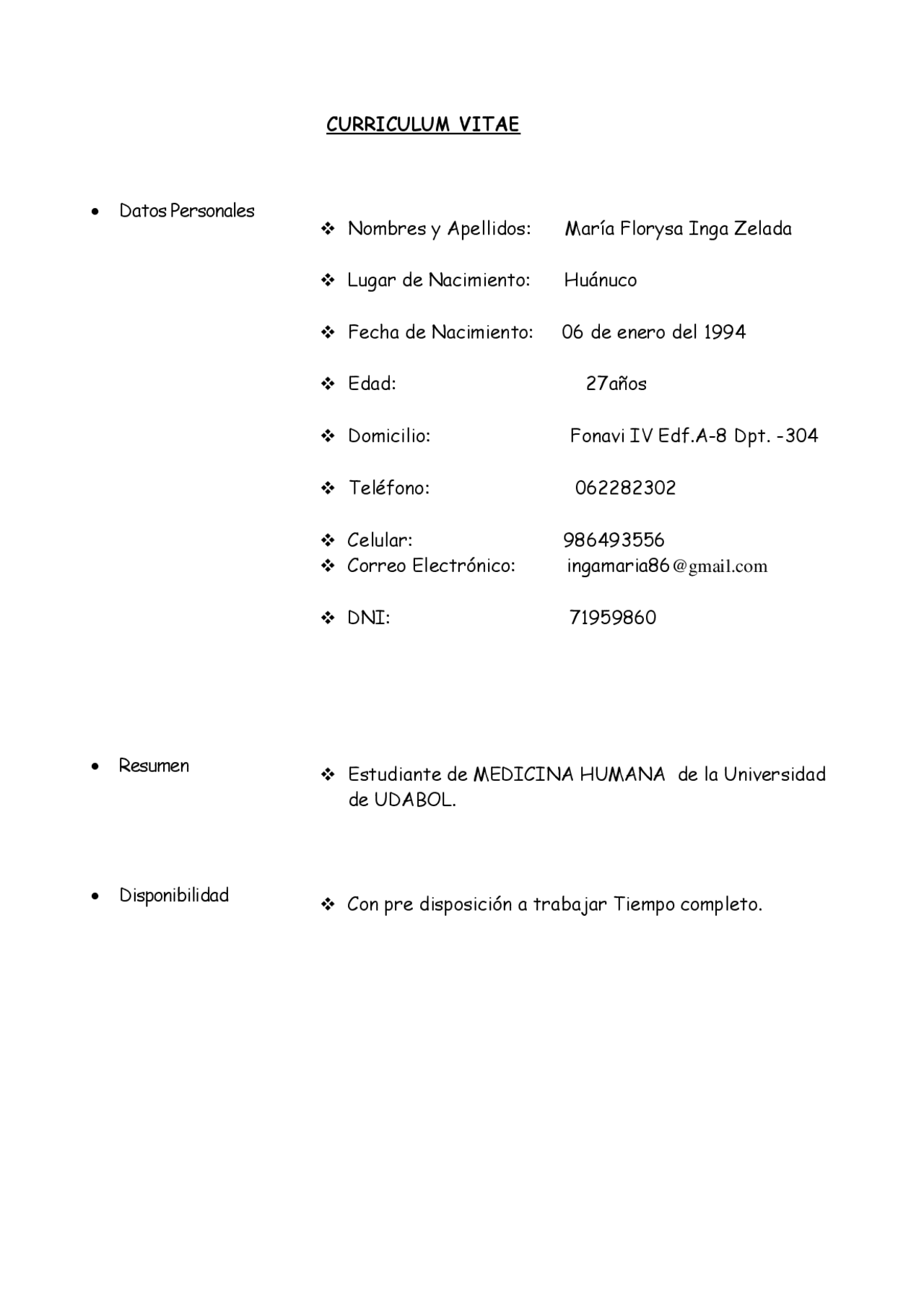 Ejemplo de curriculo - Docsity