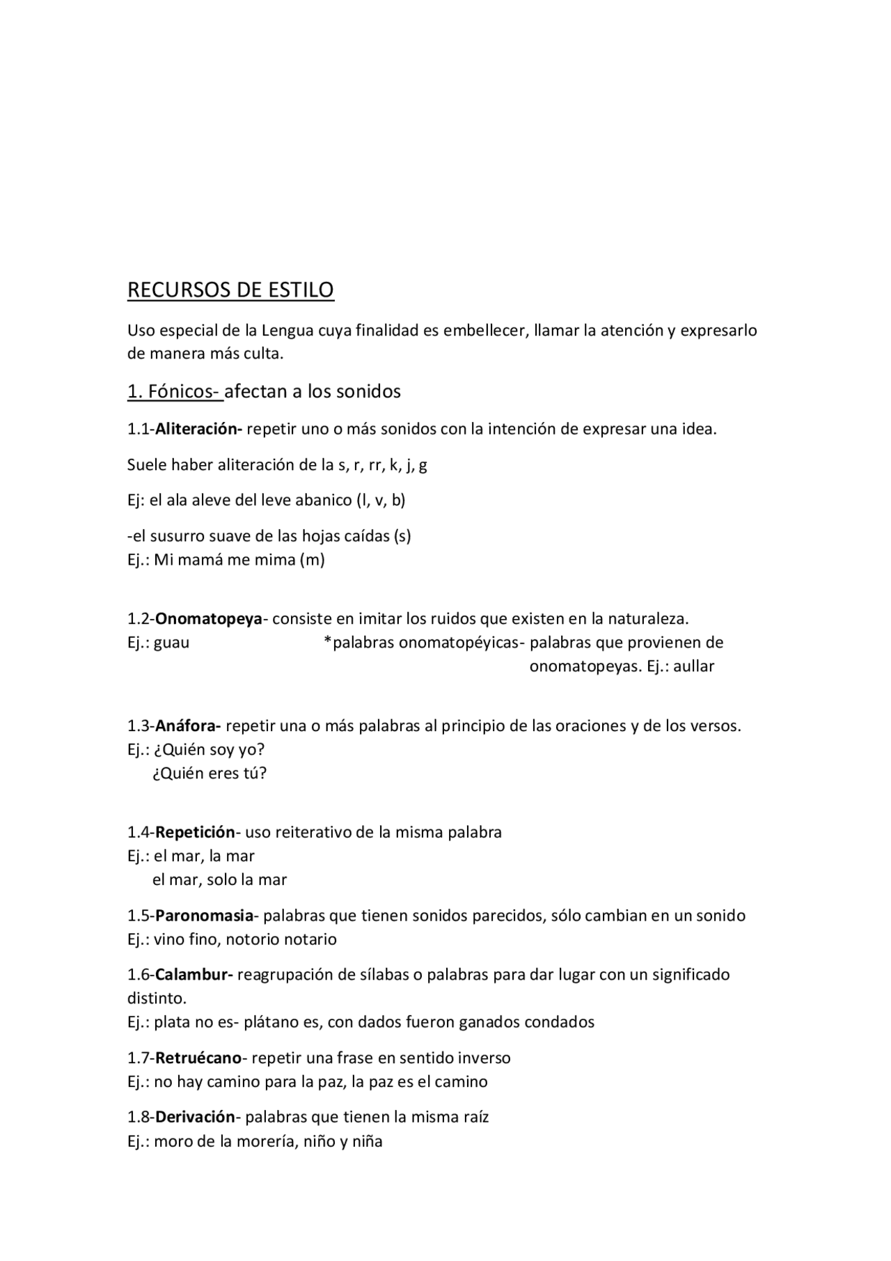 Esquema de los recursos de estilo para lengua y literatura - Docsity