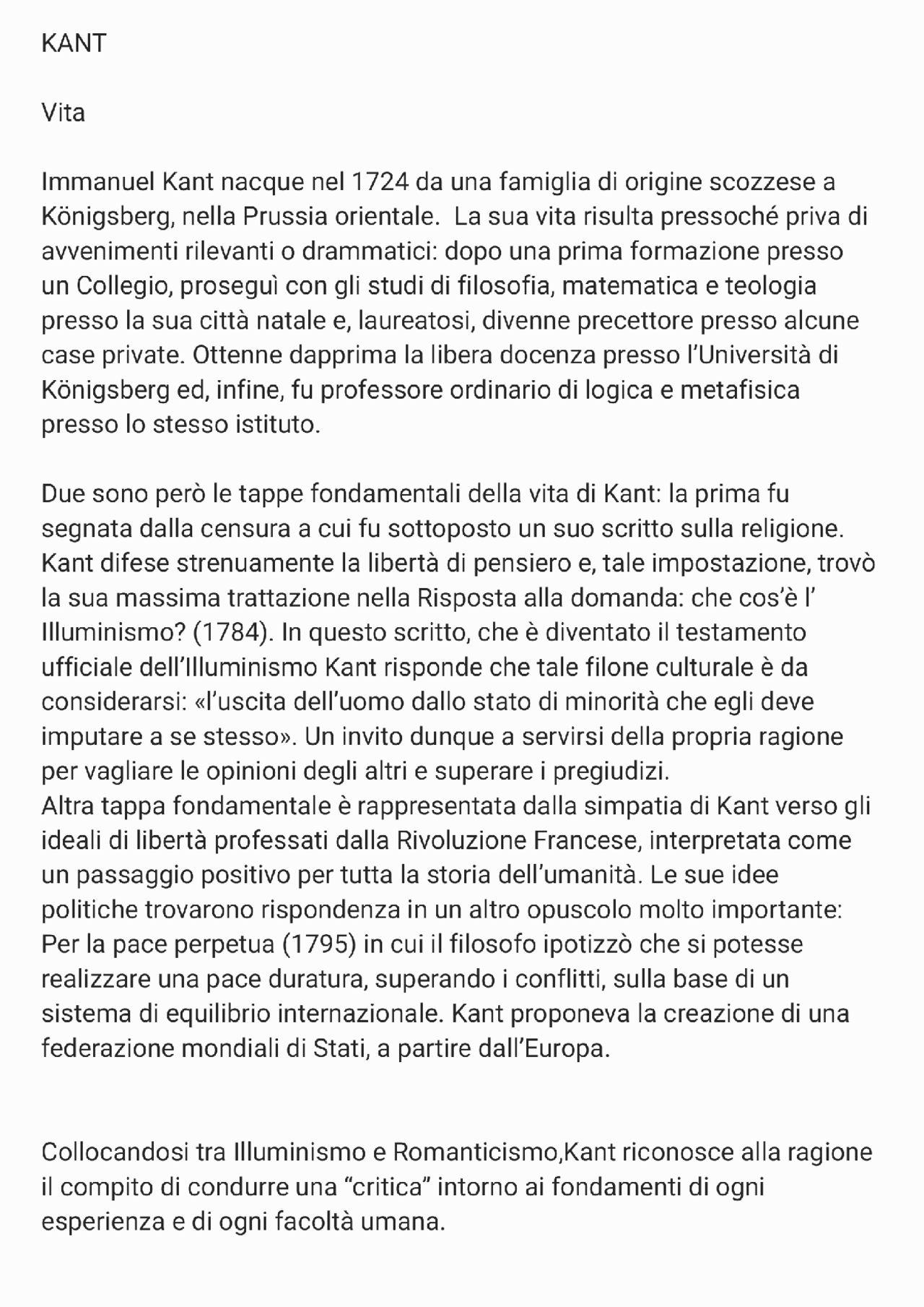 Kant E La Critica Della Ragion Pura Docsity