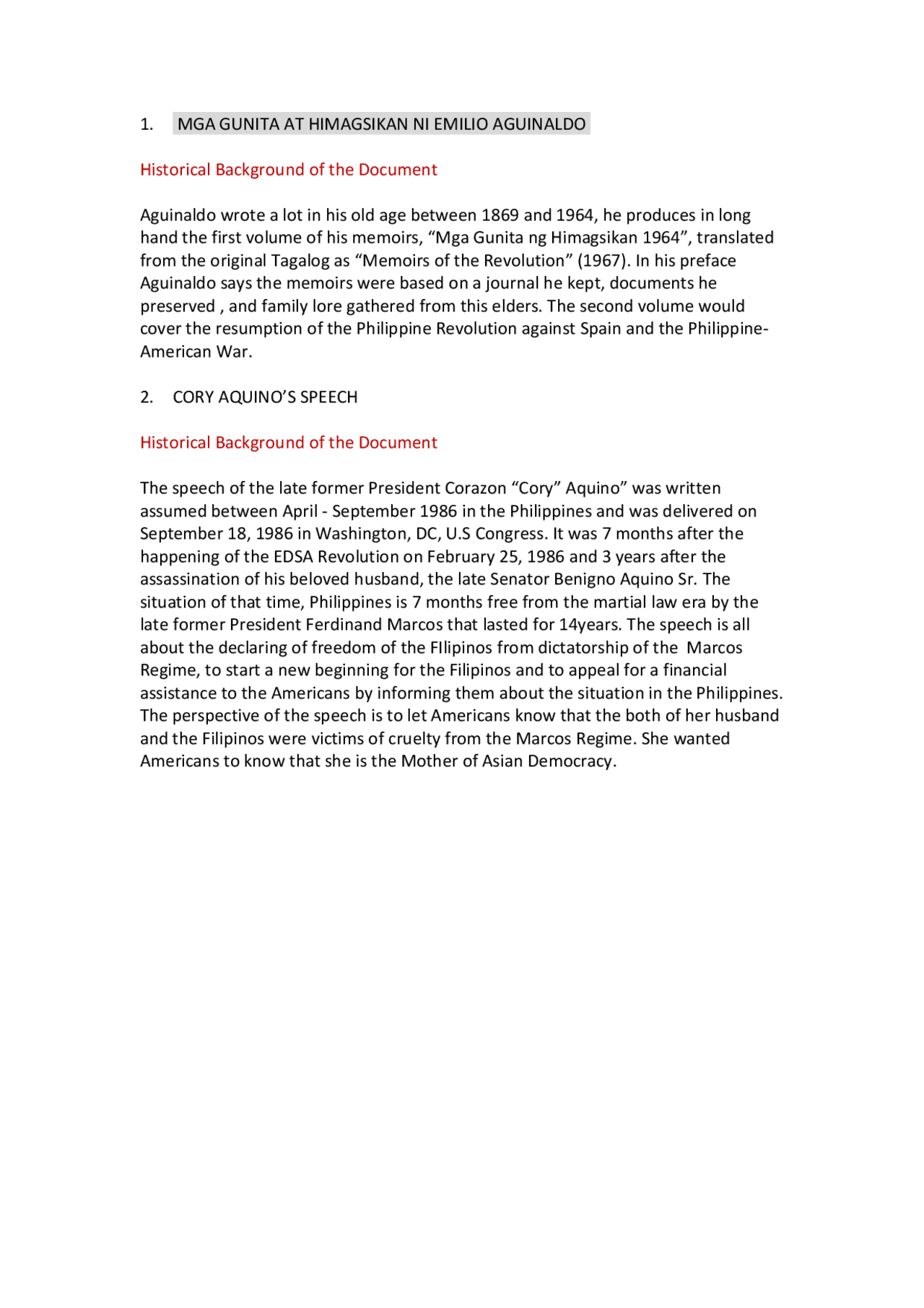 Historical Background Summaries History Docsity