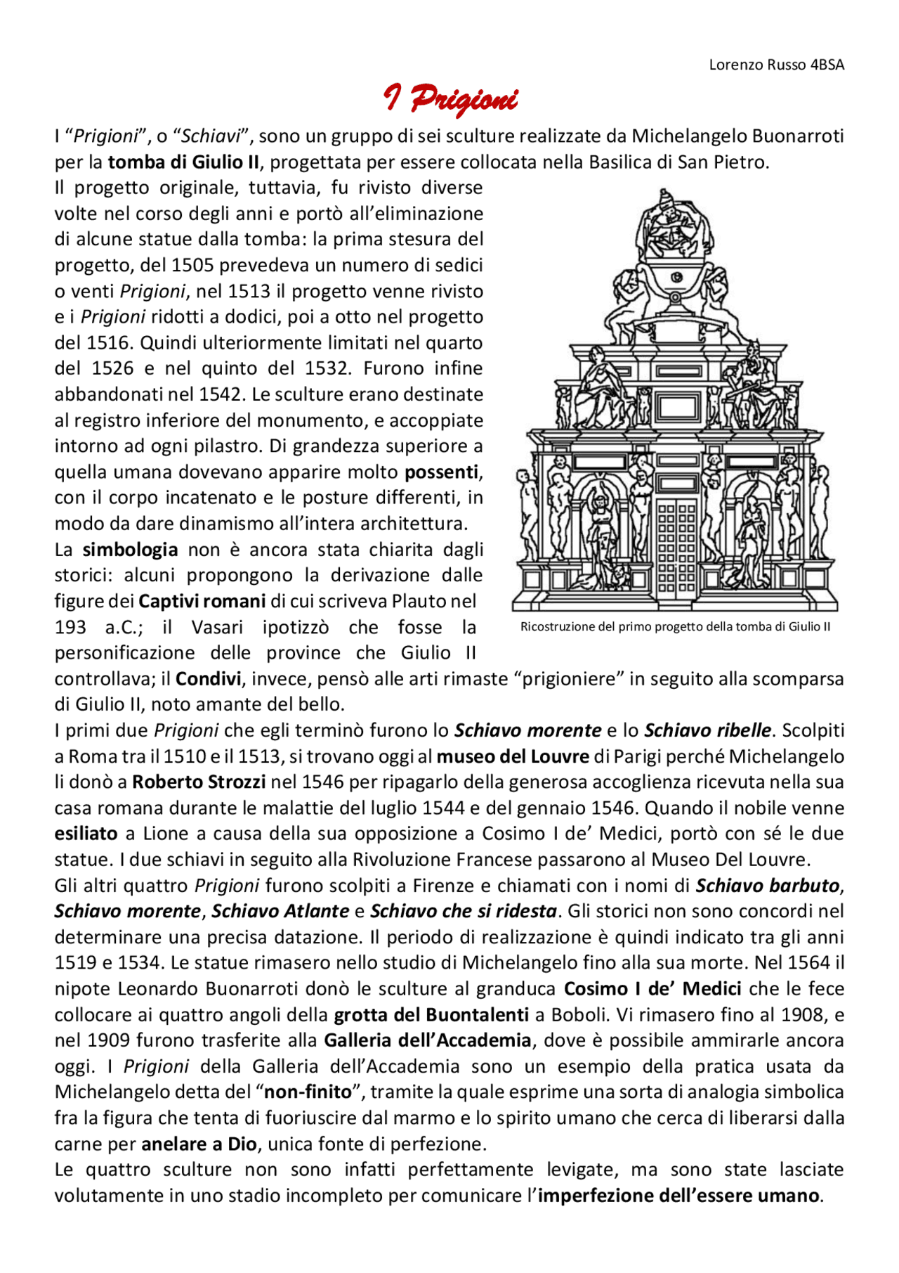 I Prigioni di Michelangelo e la Poetica del non finito - Docsity