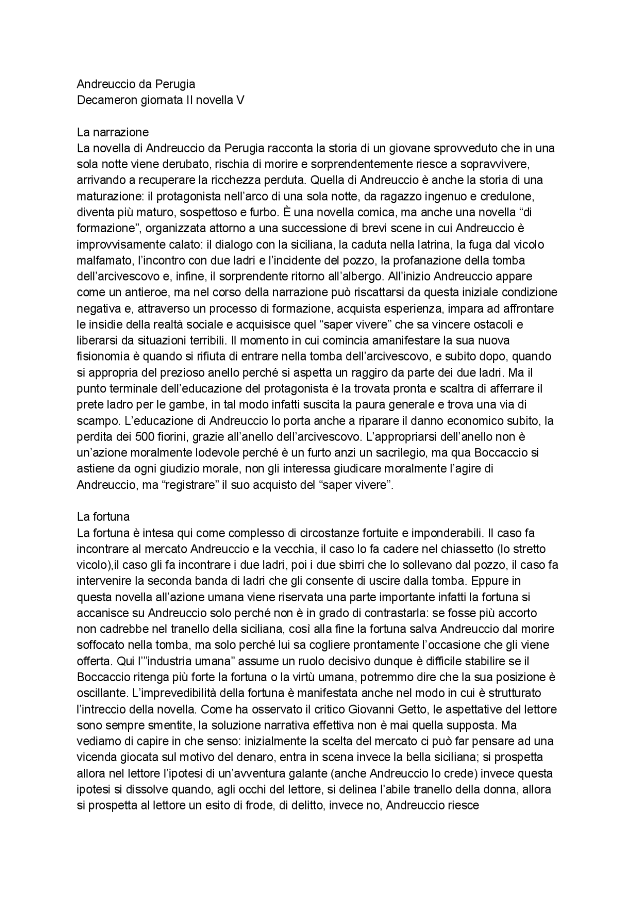 Andreuccio da Perugia Decameron - Docsity