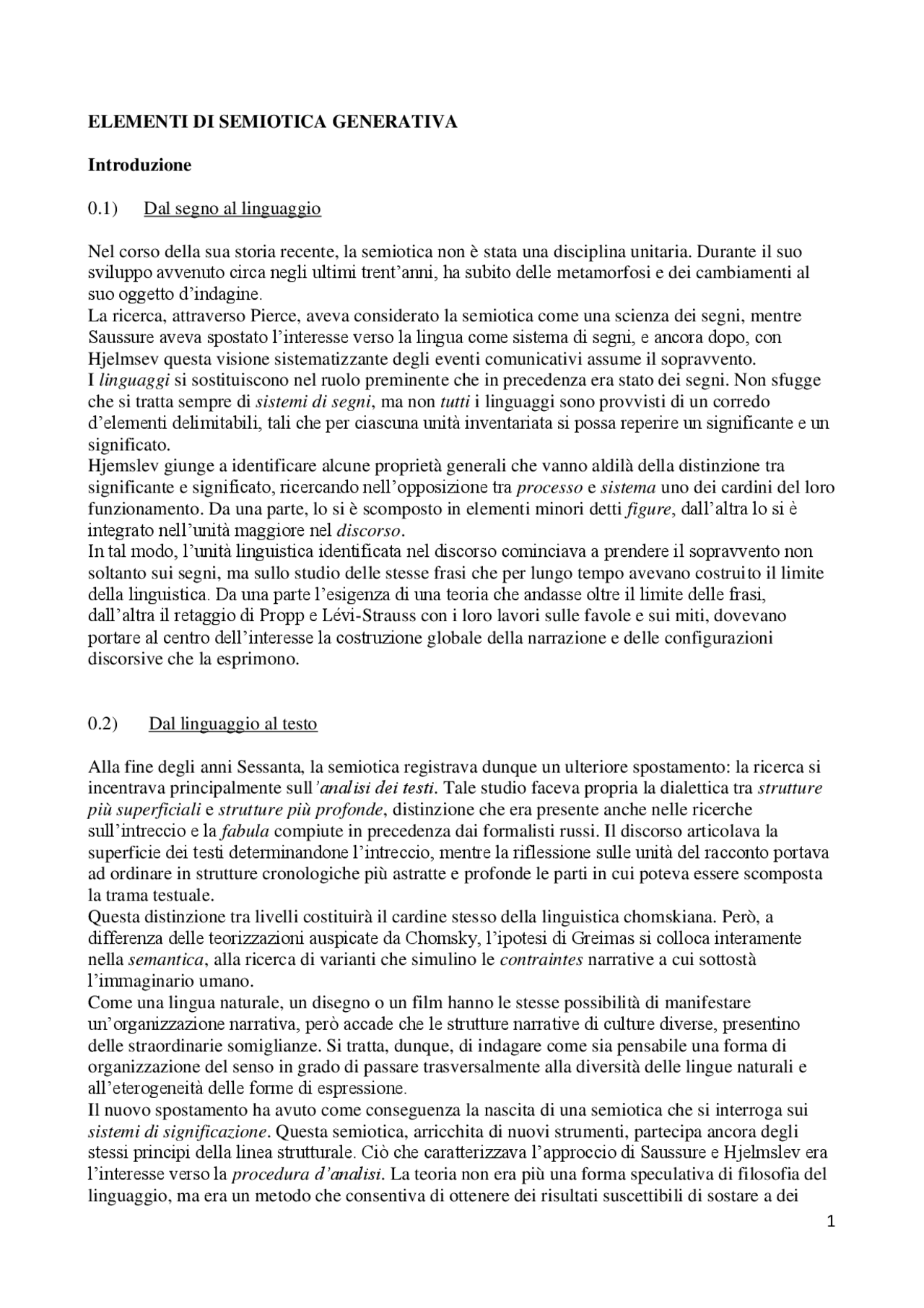 Elementi Di Semiotica Generativa Zinna Marsciani Docsity