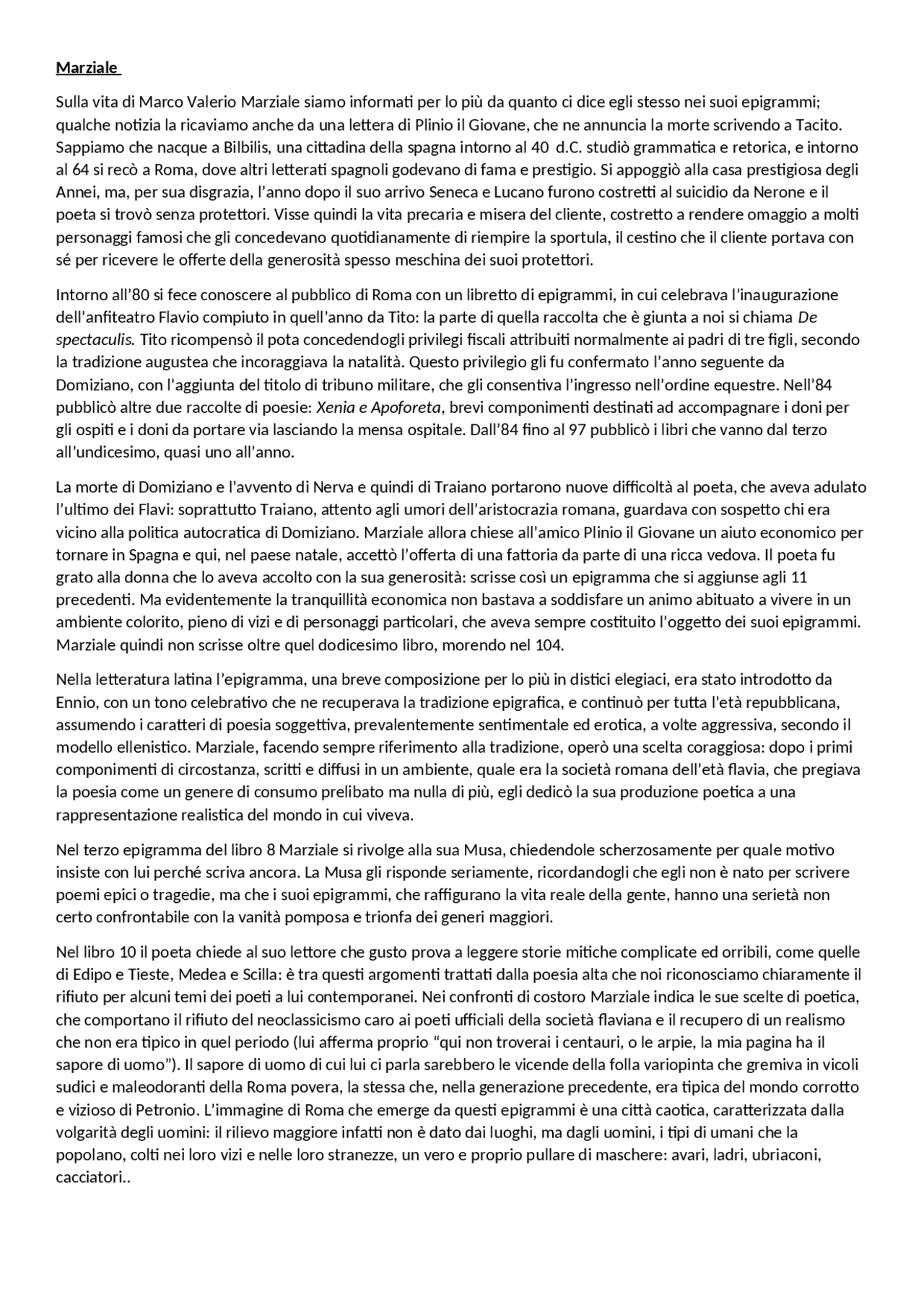 Letteratura latina: Marziale | Appunti di Latino - Docsity