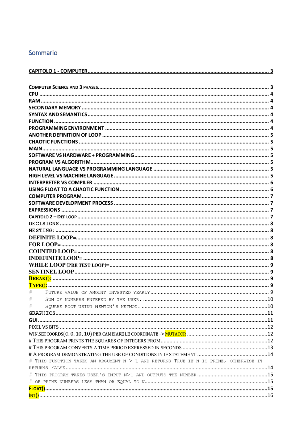 Riassunti Di Computer Programming Sintesi Del Corso Di Programmazione