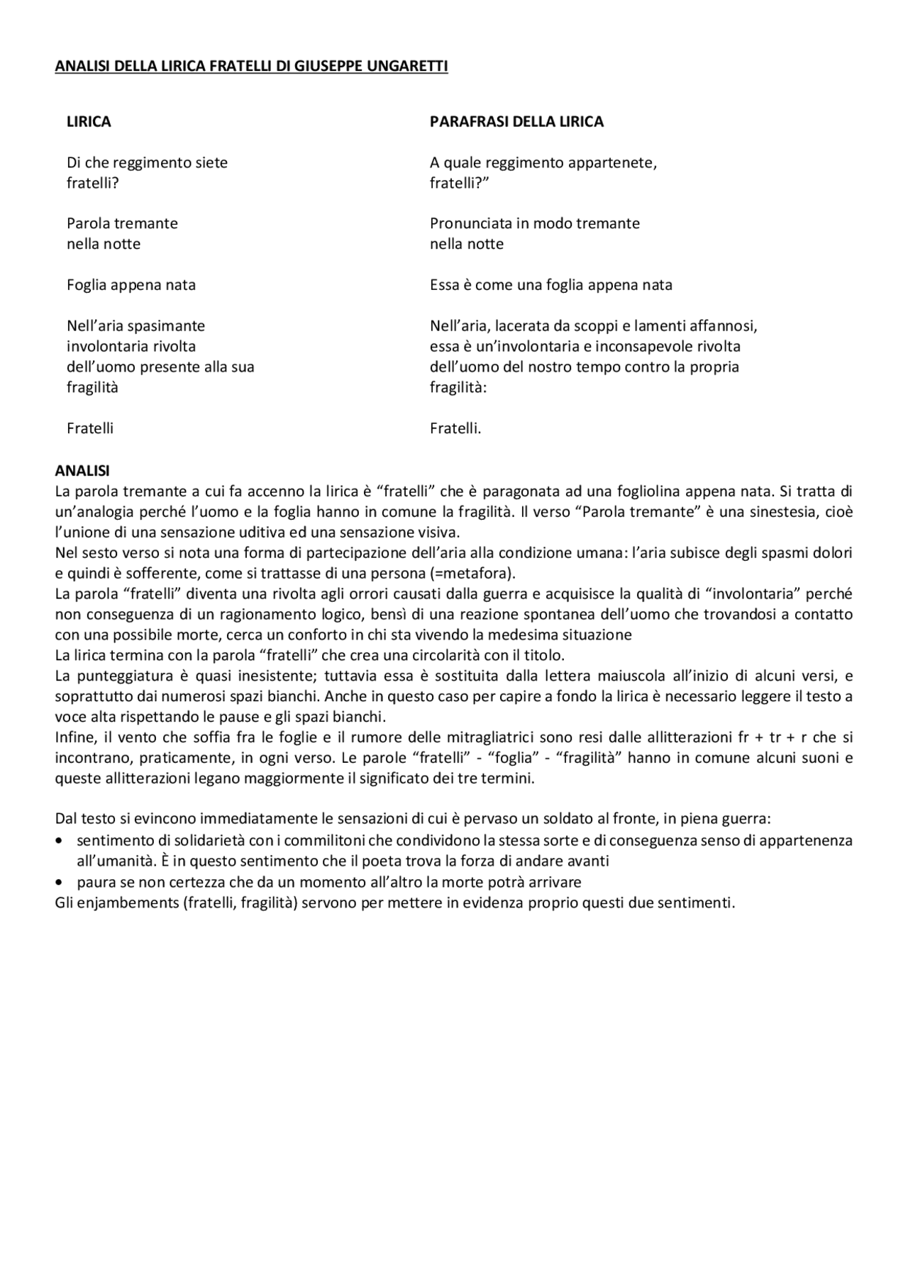 Ungaretti Fratelli Docsity