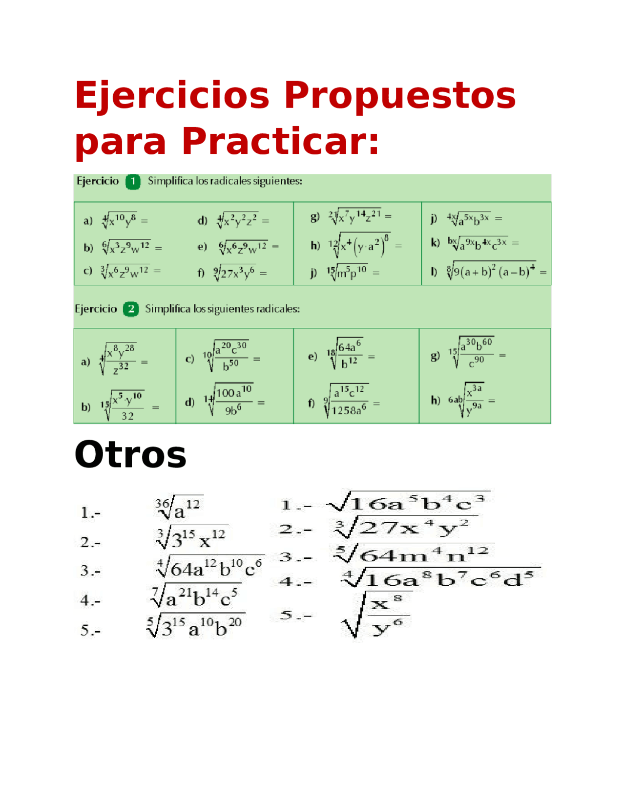 Ejercios De Matematica Para Practicar Docsity