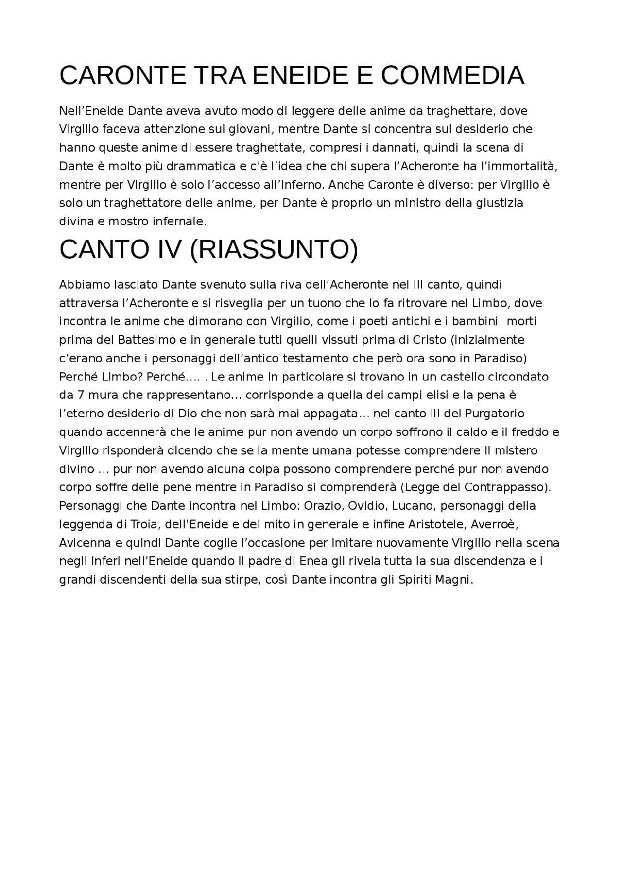 Caronte+riassunto canto IV inferno - Docsity