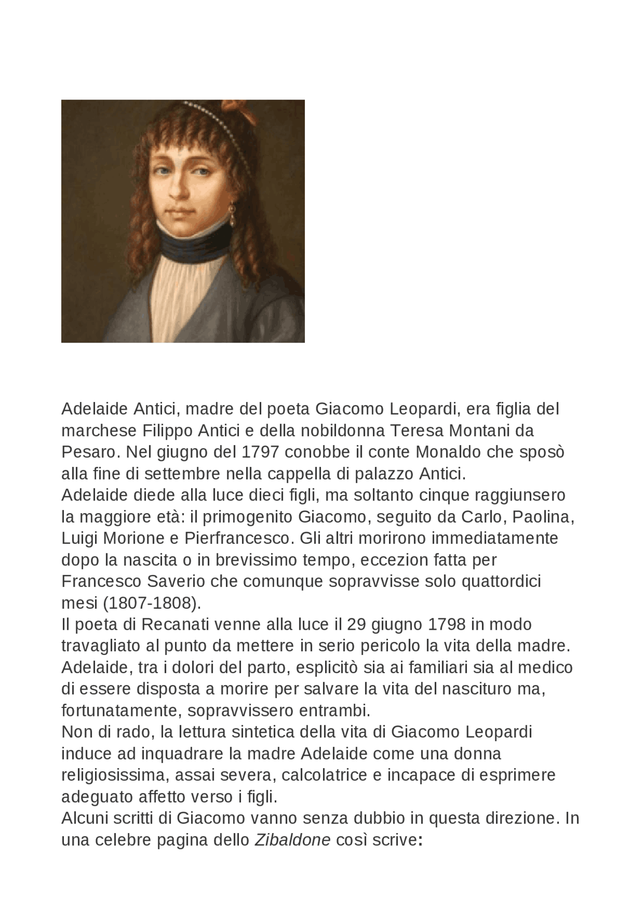 La figura di Adelaide Antici. - Docsity