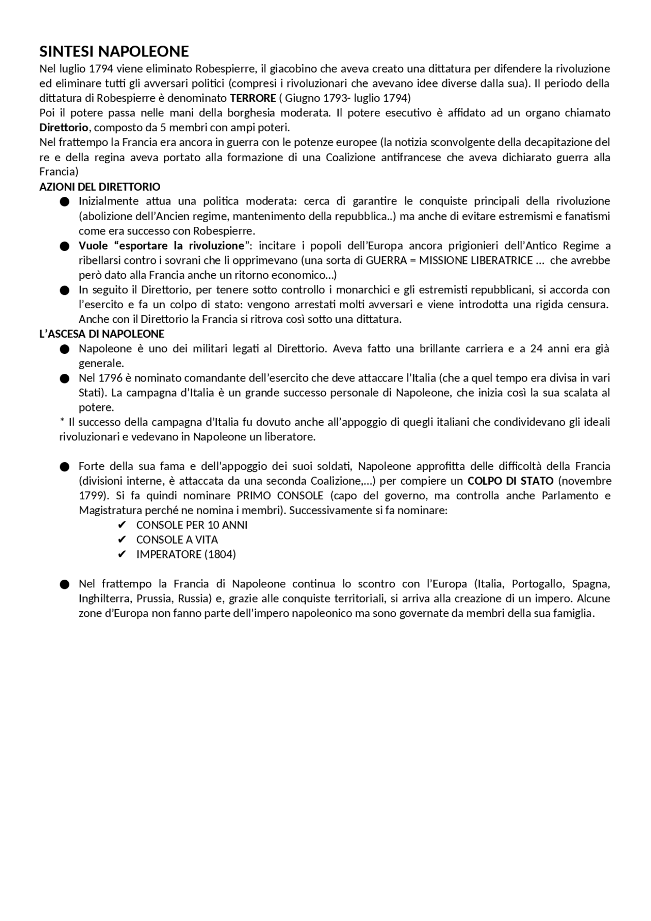 Storia In Sintesi Di Napoleone Docsity