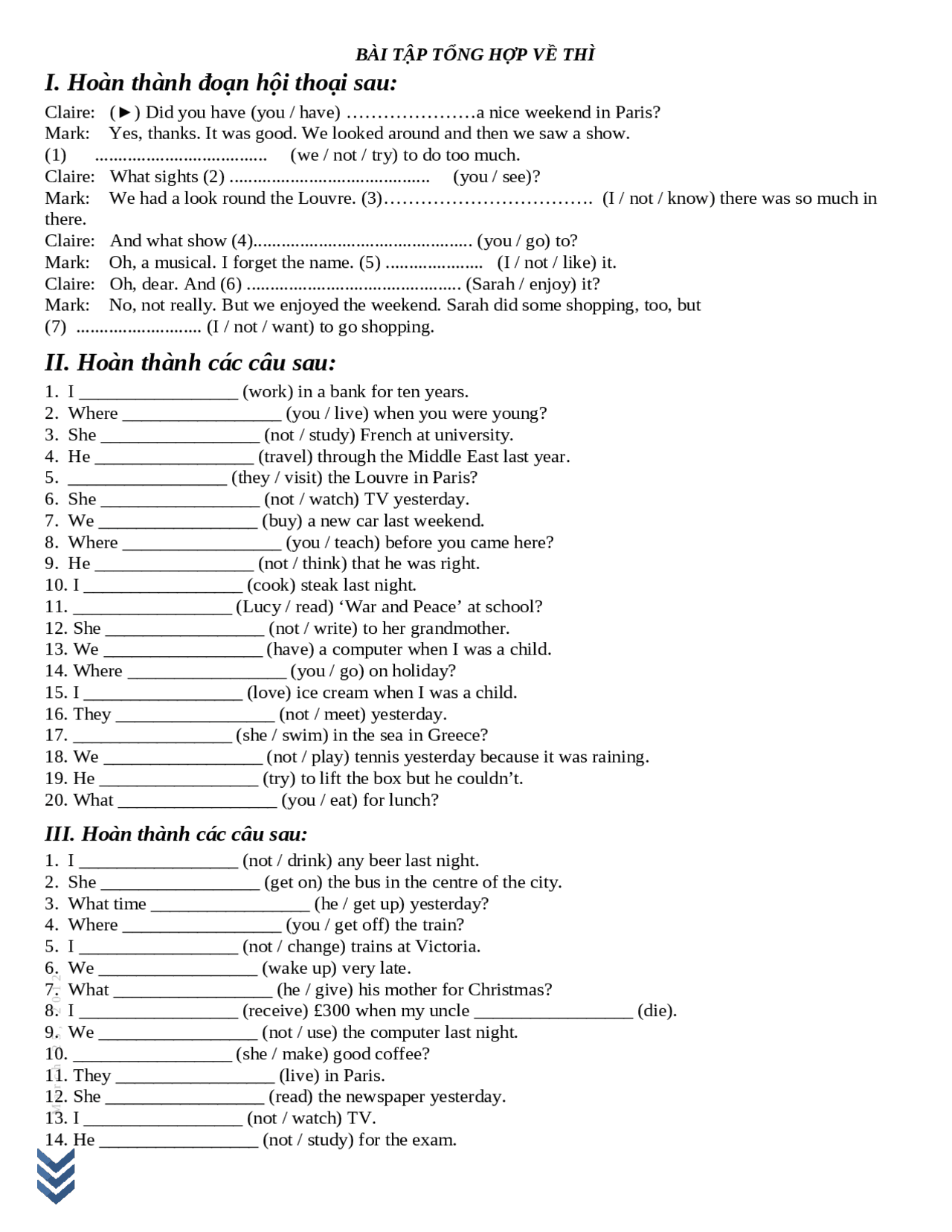 Tesnses Exercises In English Docsity