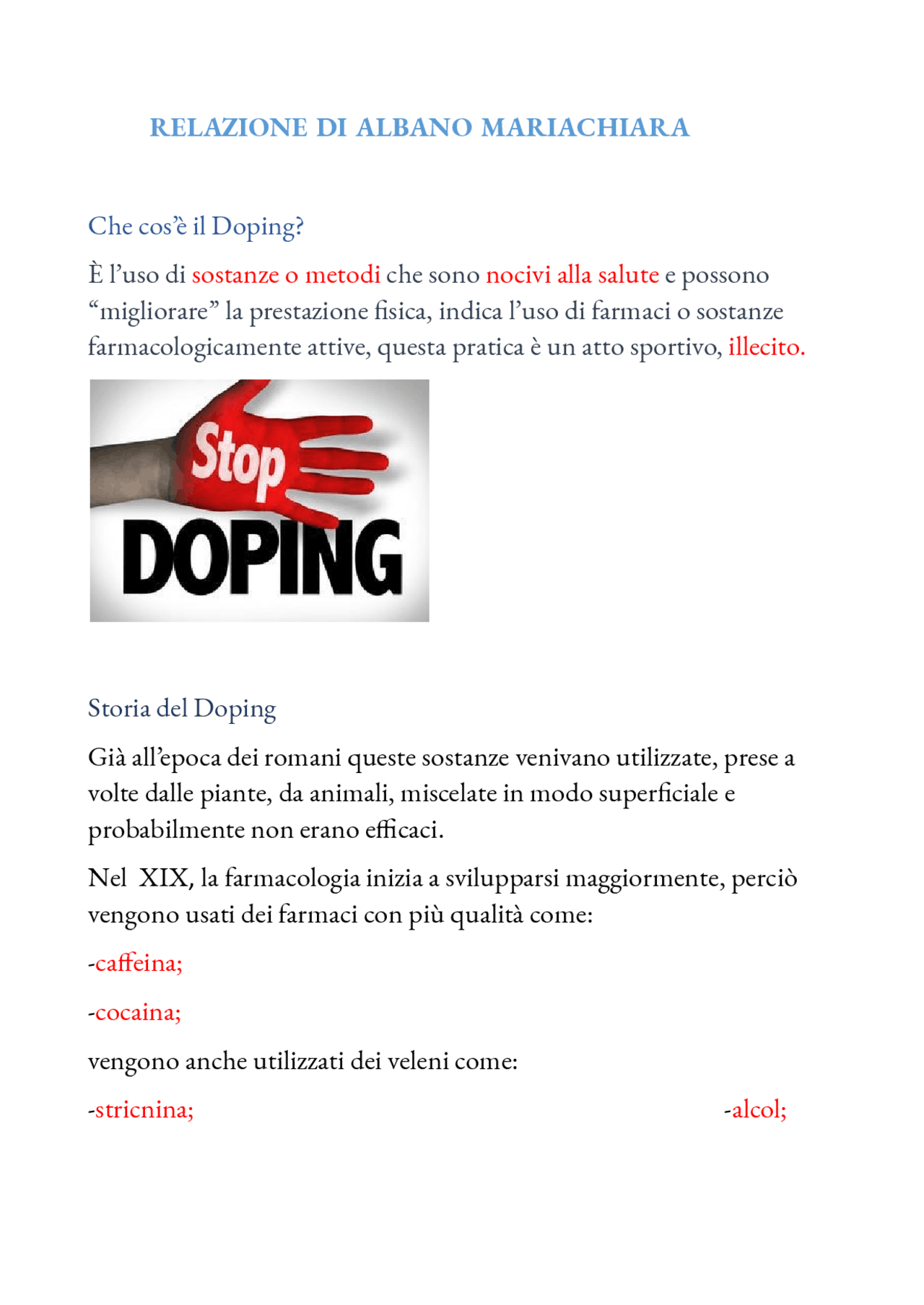 Relazione cos'è il doping,la sua storia e Marco Pantani. - Docsity
