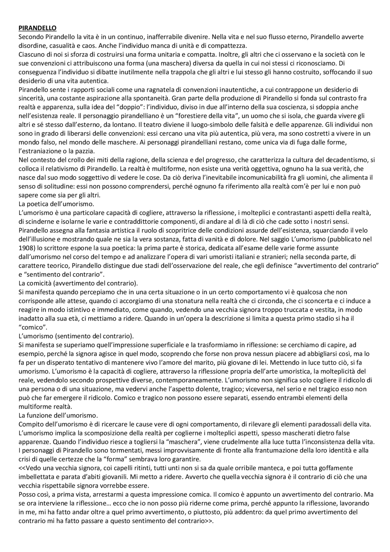 Pirandello Visione Del Mondo Il Fu Mattia Pascal Docsity