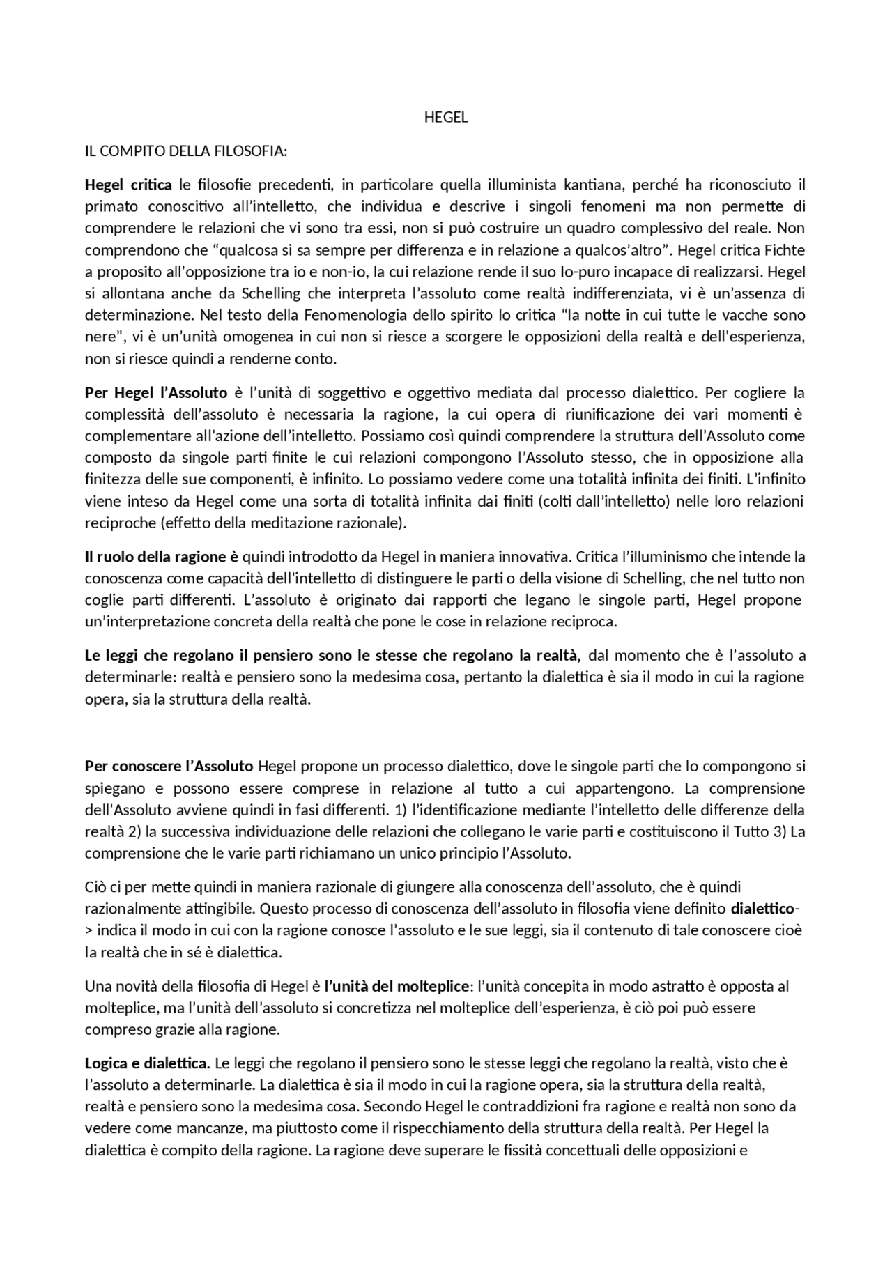 Hegel Vita E Opere Riassunto Docsity