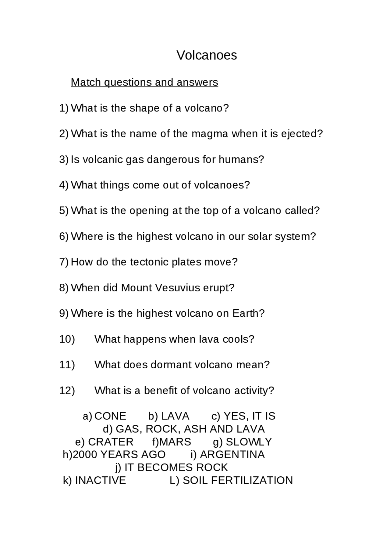 Volcanoes Trivia Activity - Docsity