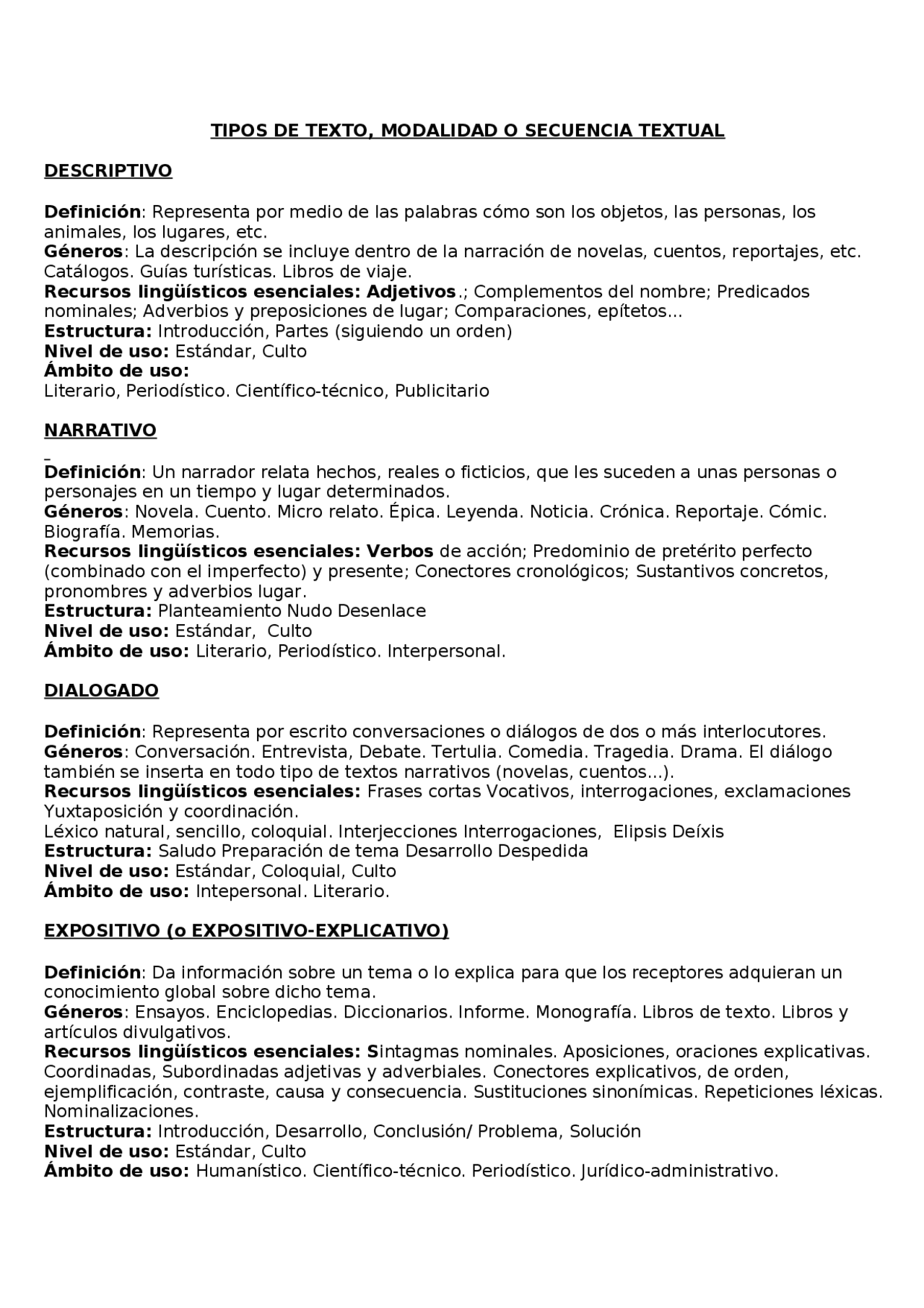 Tipos de textos, modalidades o secuencias textuales - Docsity