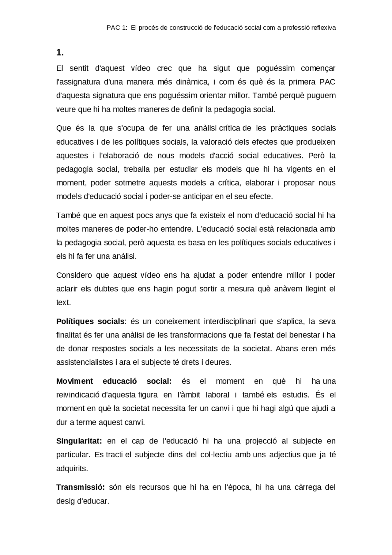 Pac 1 Pedagogia Social Uoc Ejercicios De Pedagogía Docsity