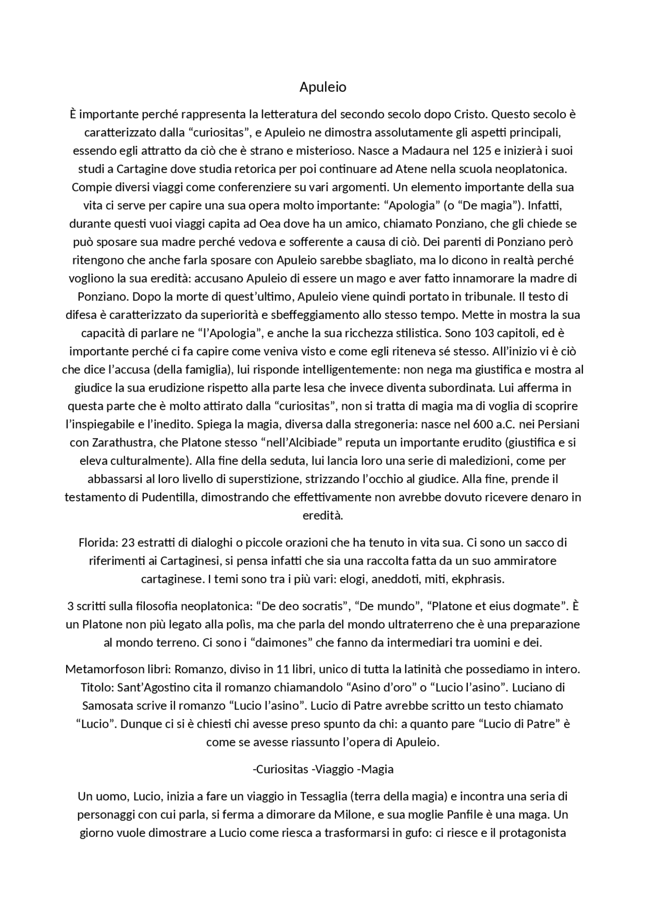 Apuleio E La Sua Opera Docsity