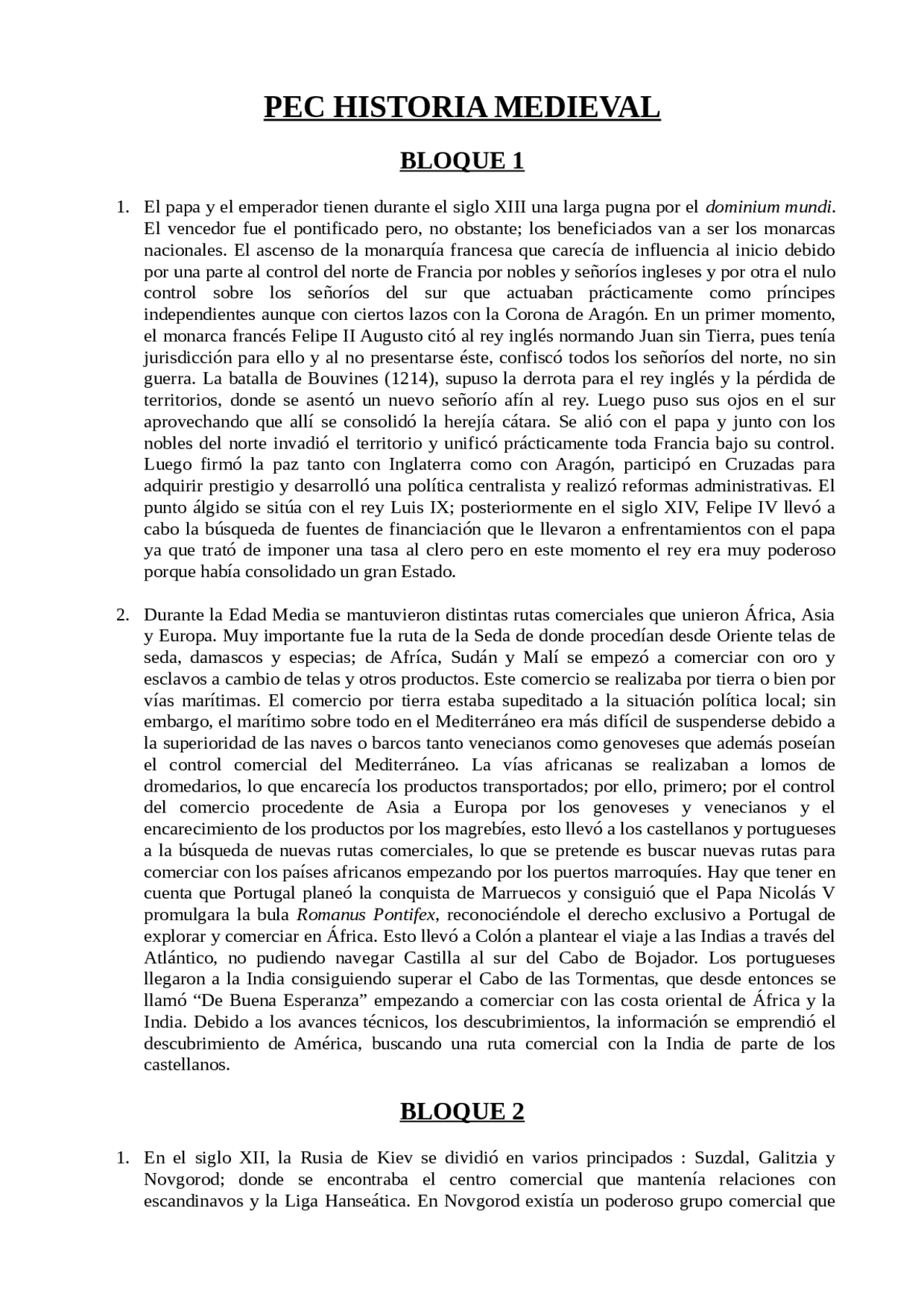 Historia Medieval Pec Docsity