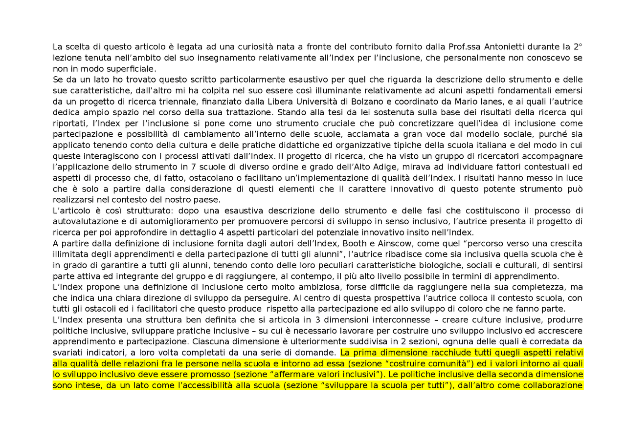 Lindex Per Linclusione Docsity