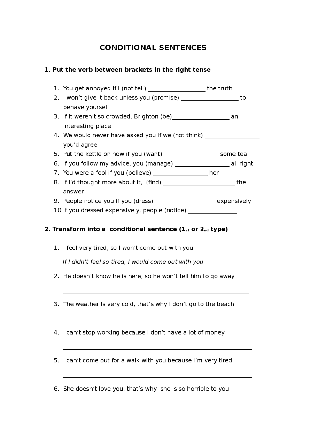 CONDITIONALS SENTENCES - Docsity
