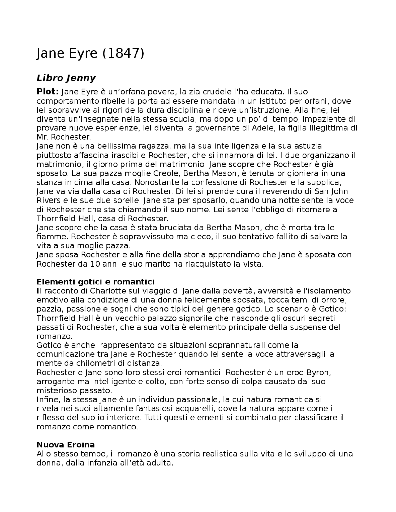Jane Eyre- Charlotte Brontë - Docsity